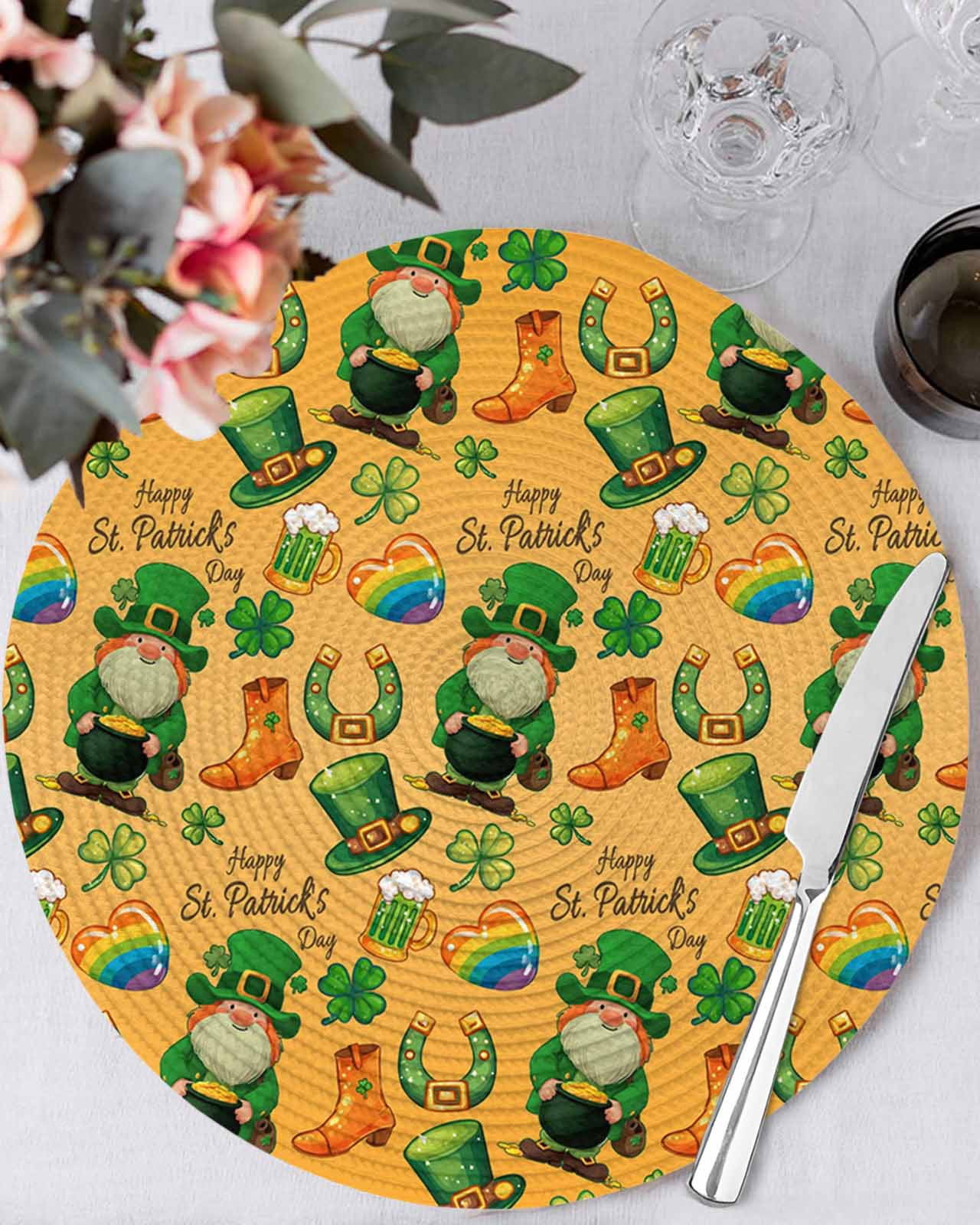 13 Inch Round Placemats Set of 6, Saint Patrick's Day Non Slip Heat ...