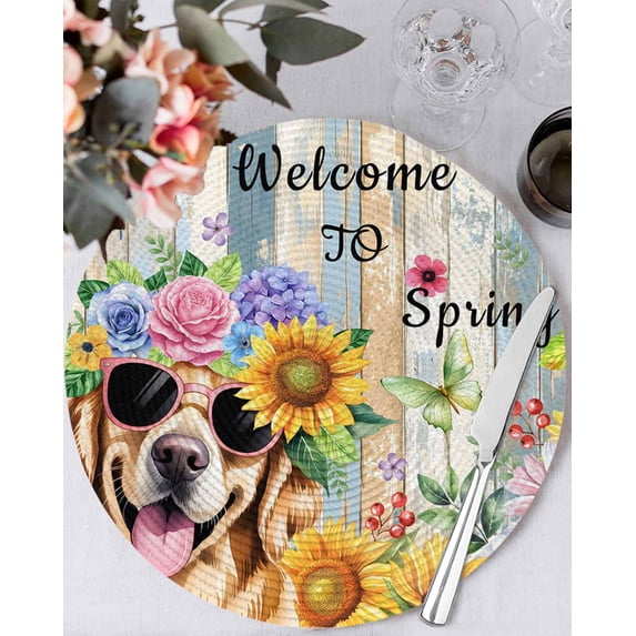 13 Inch Round Placemats Set of 6, Spring Dog Non Slip Heat Insulation ...