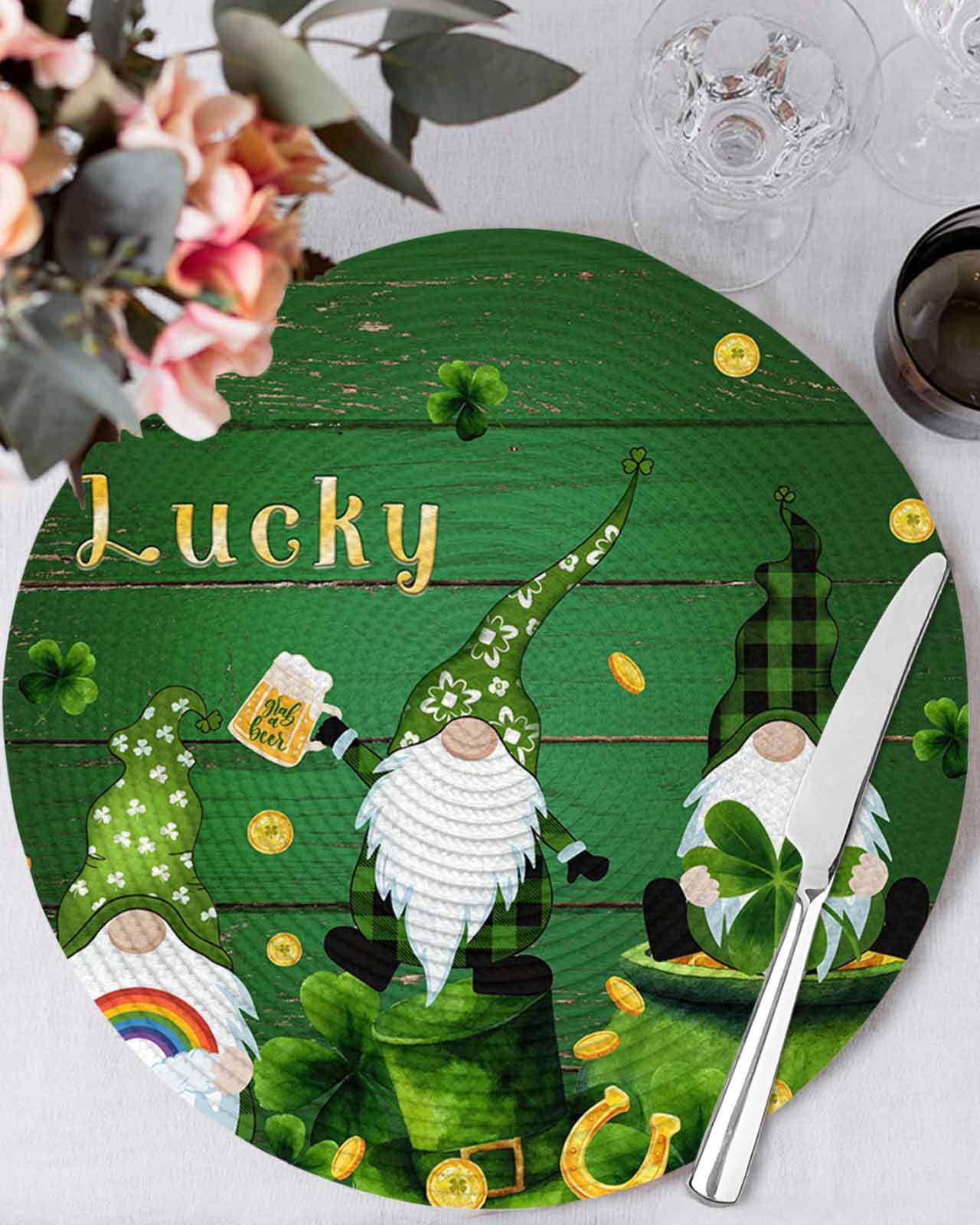 13 Inch Round Placemats Set of 6, St. Patrick's Day Non Slip Heat ...