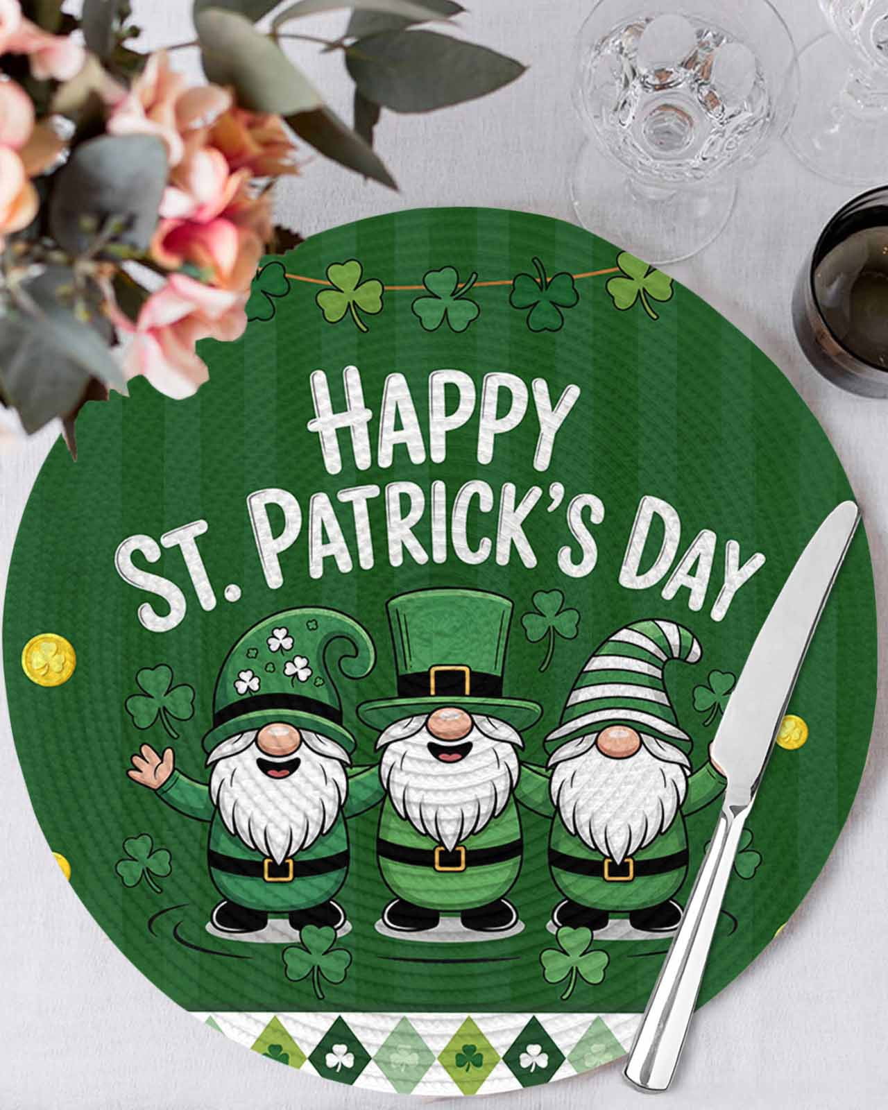 13 Inch Round Placemats Set of 6, St. Patrick's Day Non Slip Heat ...