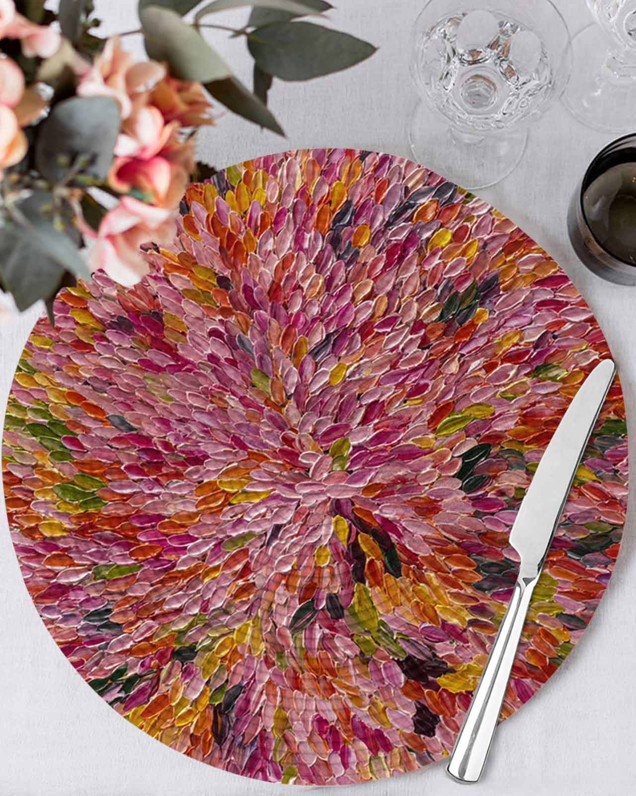 13 Inch Round Placemats Set of 6, Watercolor Dahlia Non Slip Heat ...