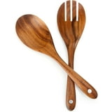 13-Inch Teak Wood Salad Spoon and Fork, Large Wooden Salad Serving Spoon and Spork Pack of 2 ...