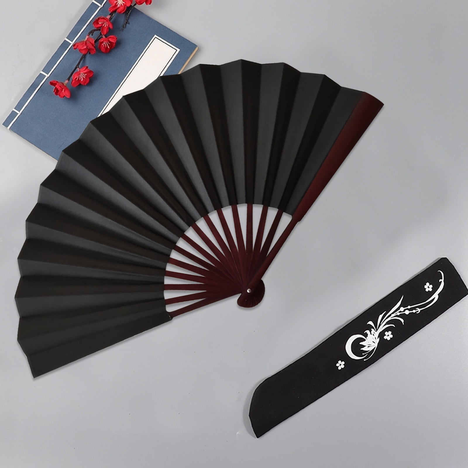 13-Inch Traditional Chinese Silk Fan - AB - Traditional Red Bone ...