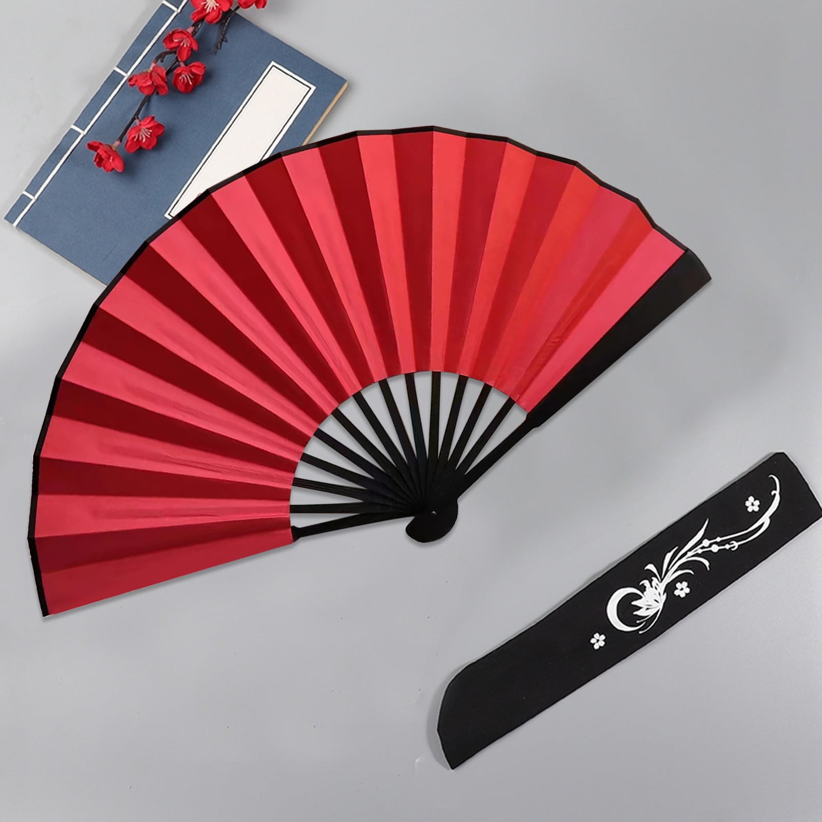 13-Inch Traditional Chinese Silk Fan - R - Traditional Red Bone Folding ...