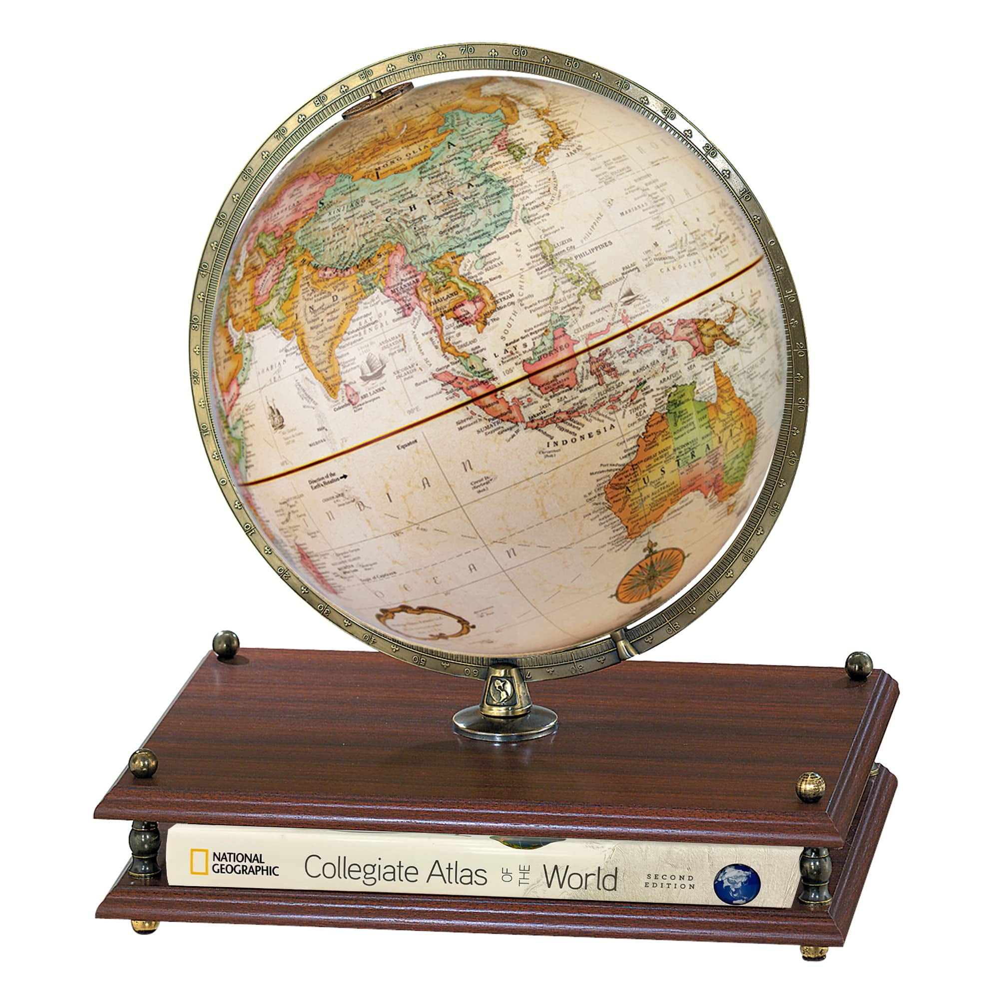13 Inch Vintage World Globe with Wooden Base, Antique Style Desk ...