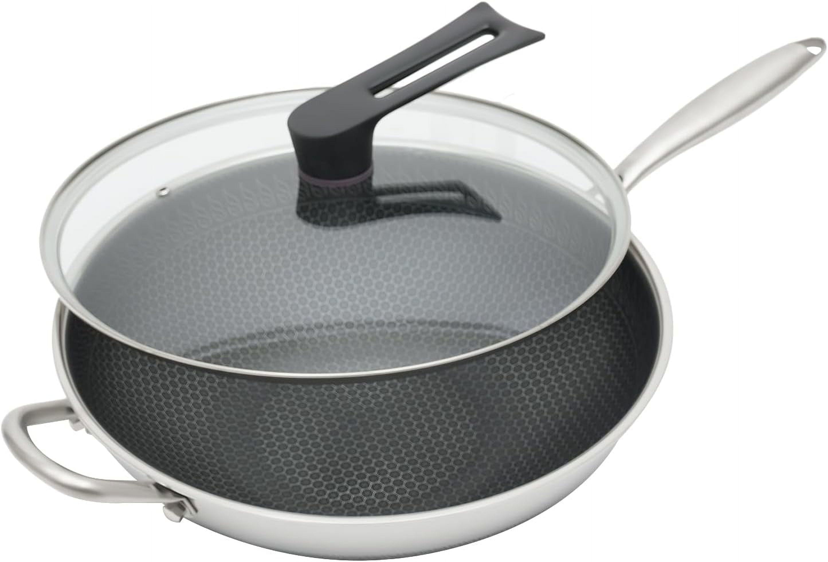 13 Inch Wok Pan with lid, Food-Grade Stainless Steel Woks & Stir-fry ...