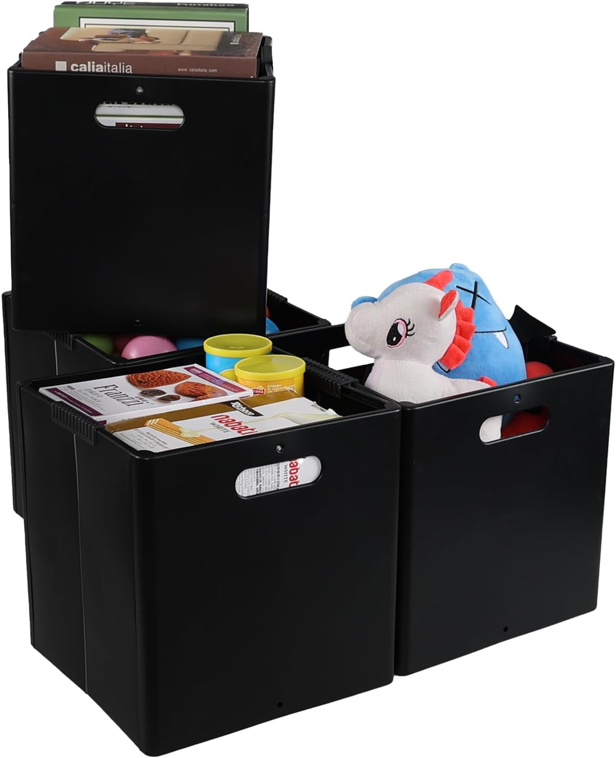 13 Inches Collapsible Plastic Storage Cubes, Foldable Cube Storage Bins ...