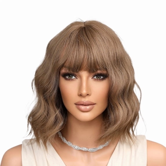 13 Inches Fog Blue Gray Water Ripple Short Curly Hair Wigs with Bangs ...