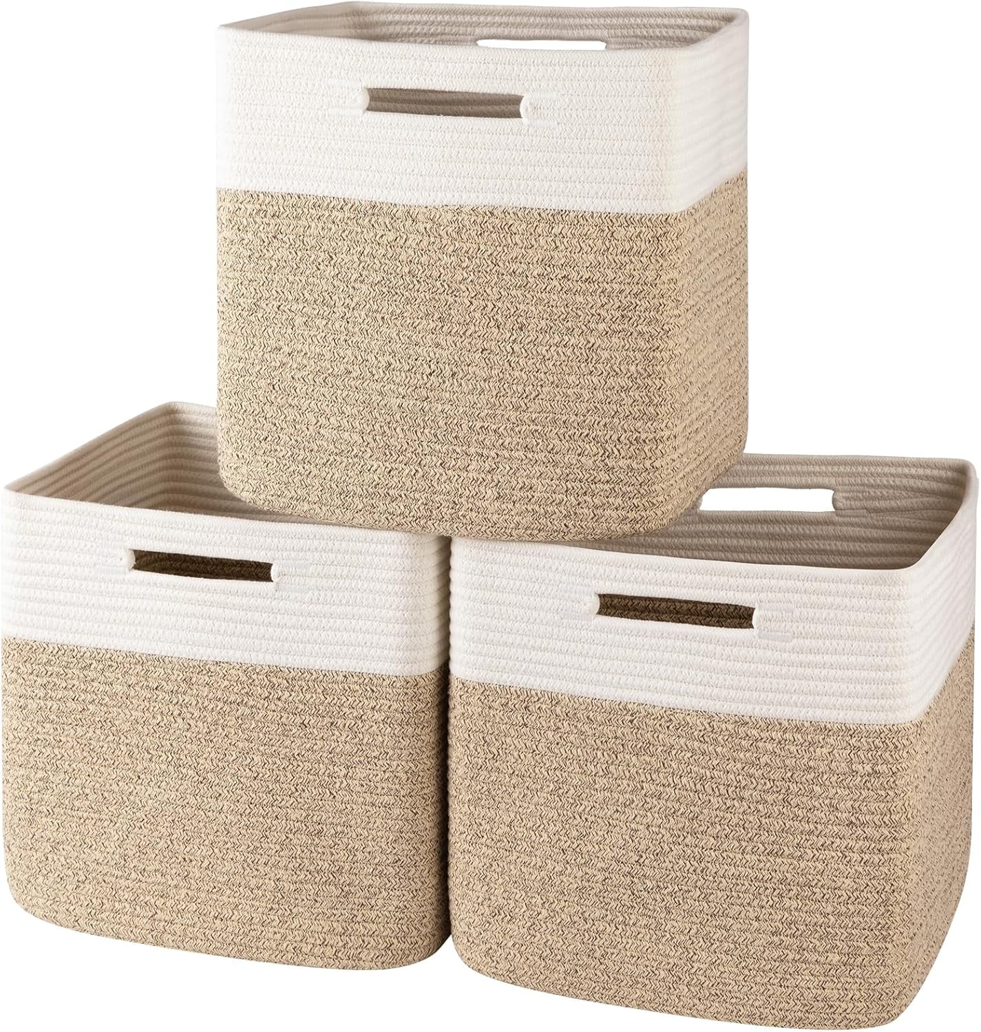 13 Kallax Inch Cube Storage Bins, 3-Pack Cotton Rope Woven Baskets for ...