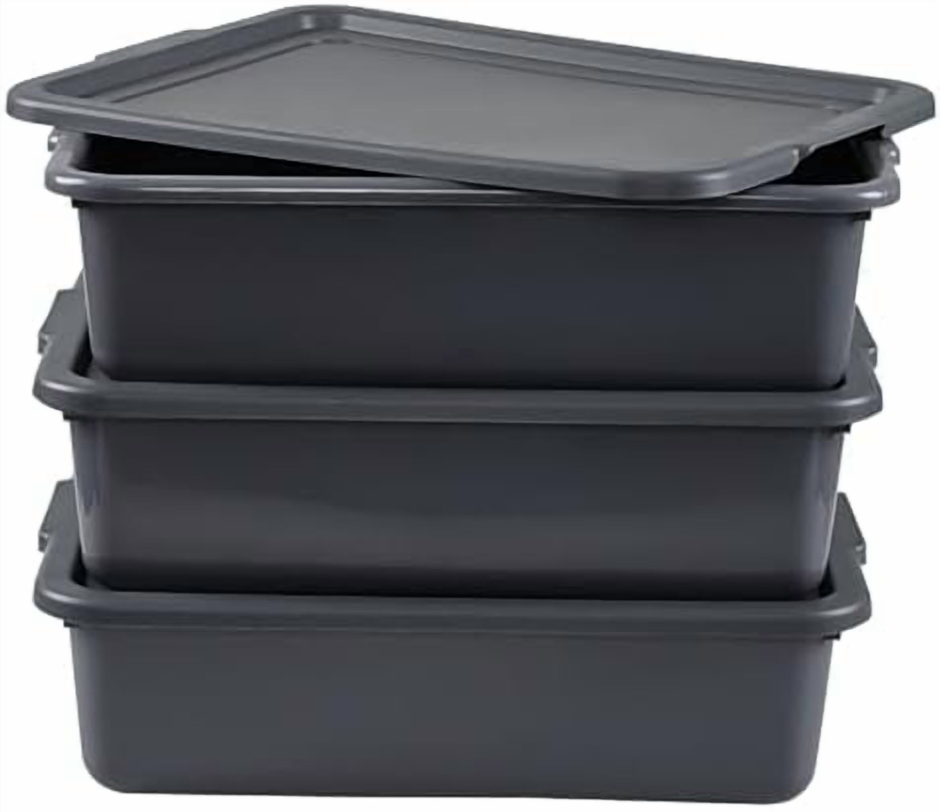 13 L Plastic Bus Tub with Lid Set of 3, Grey Commercial Bus Pan for ...