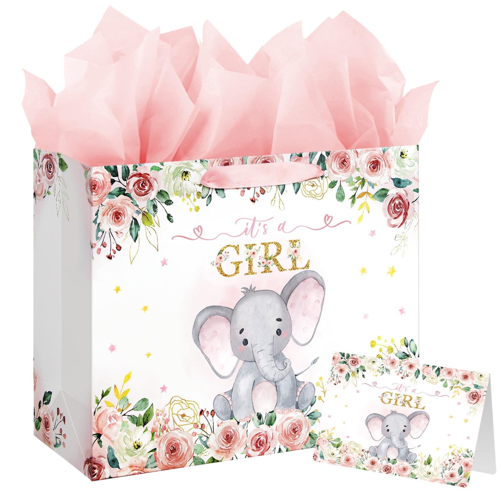 13" Large Baby Shower JKF25 Birthday Gift Bag for Girl with Tissue ...