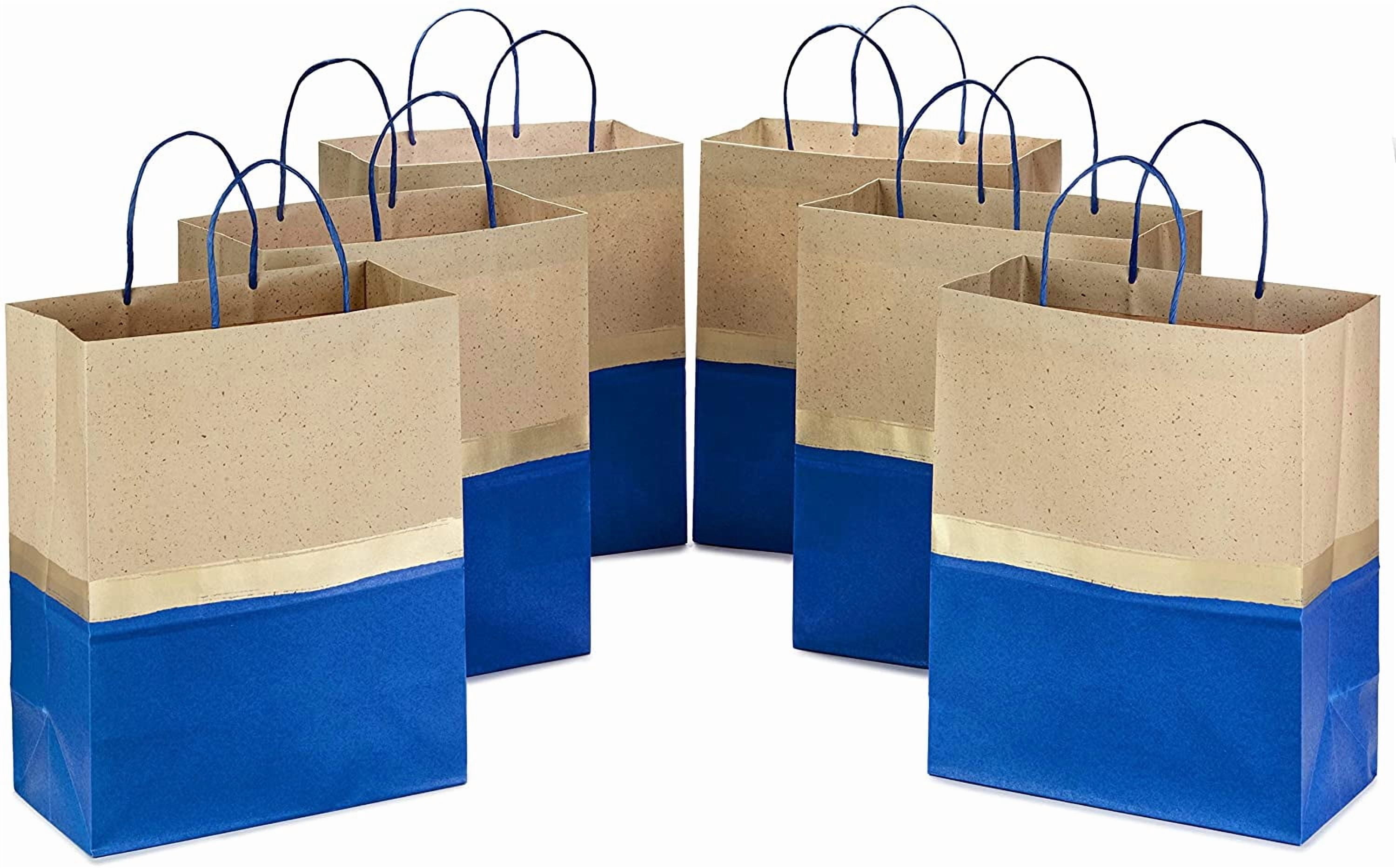 13" Large Paper Gift Bags (Pack of 6 - Blue & Kraft) for Hanukkah ...