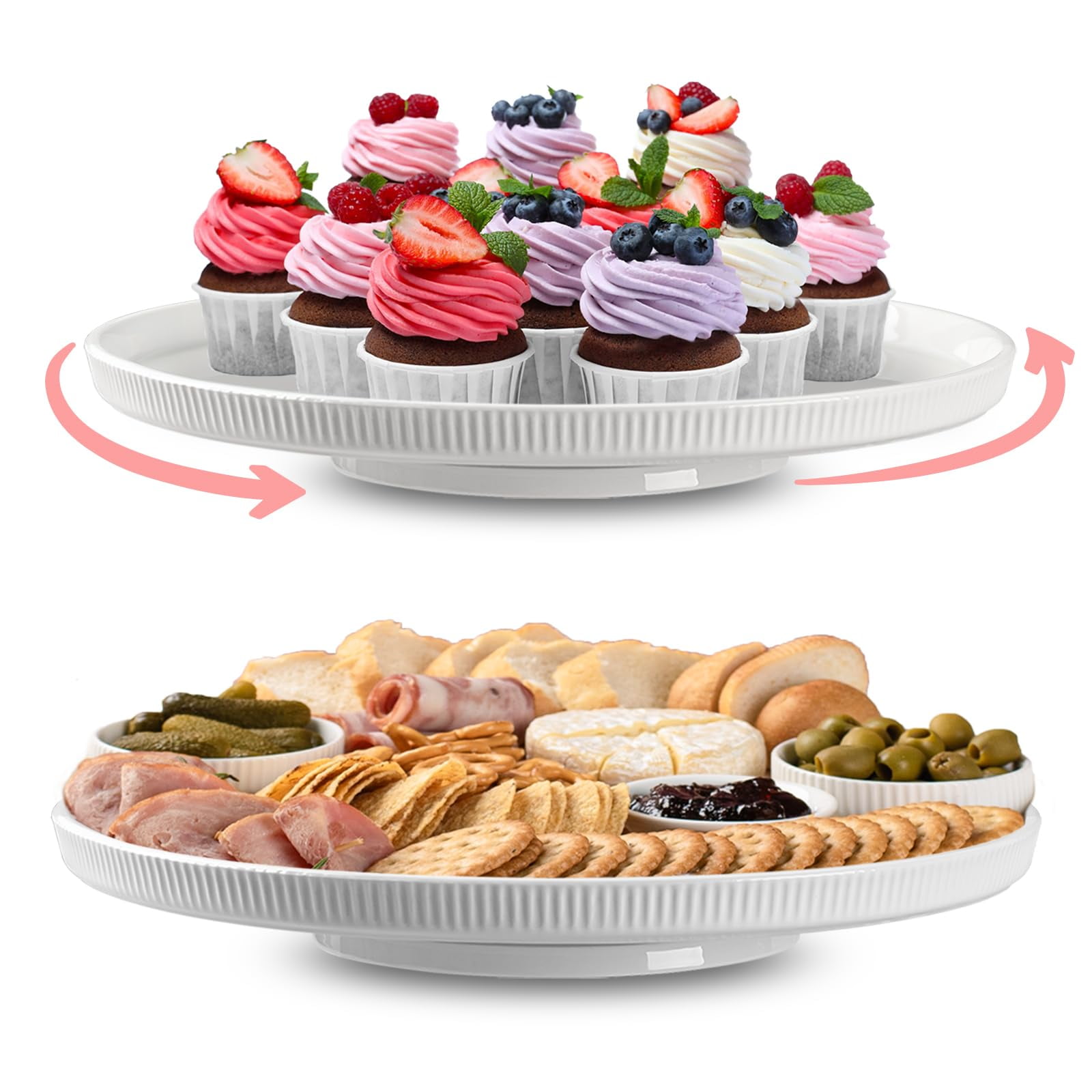 13'' Large Serving Platter, 2-Pack, 360°Rotatable Cake Stand with Base ...