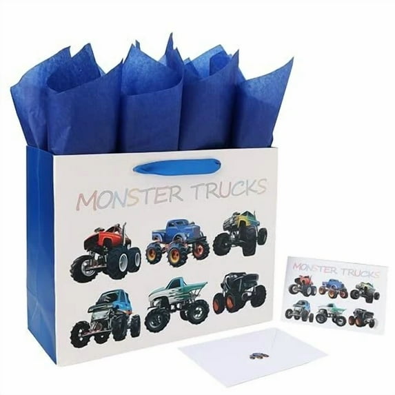 13" Large Truck-Themed Gift Bags Set With Greeting Card And Tissue ...