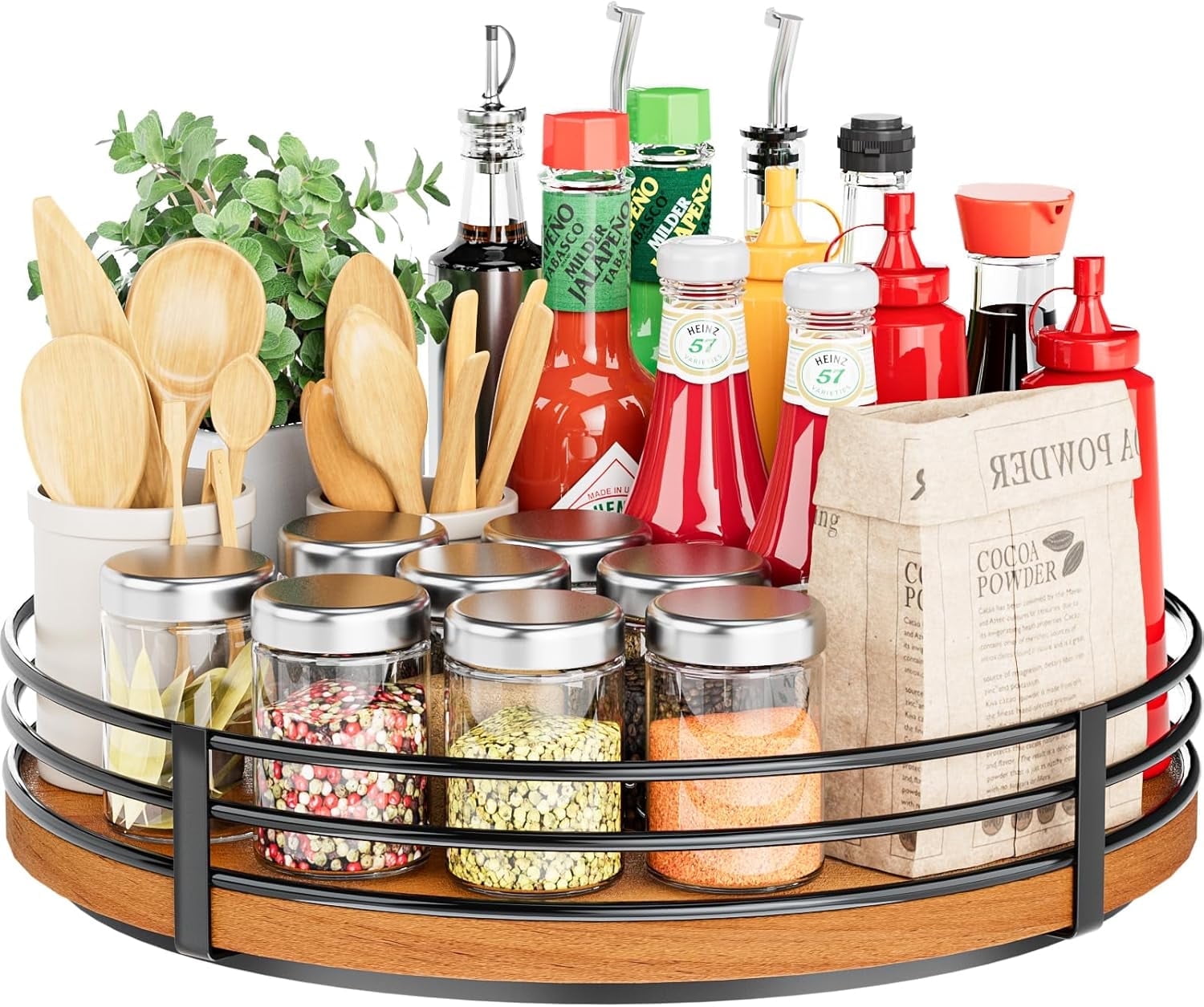 13" Wood Round Lazy Susan Turntable Organizer for Cabinet, Kitchen ...