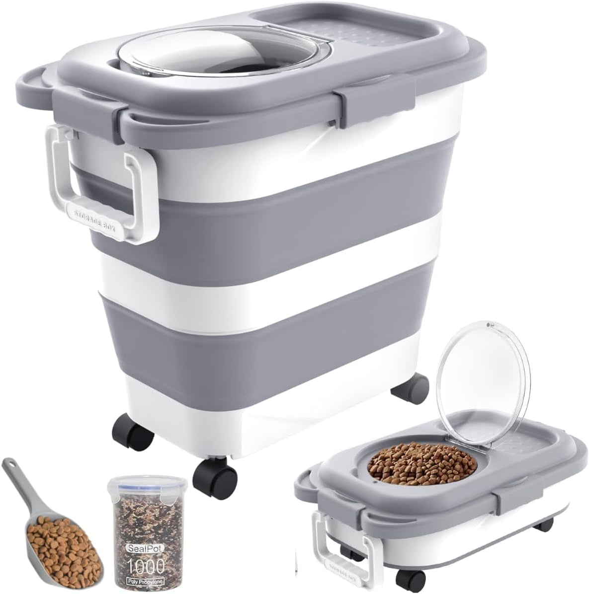 13 Lbs Dog Food Container, Collapsible Dog Food Storage Container with ...