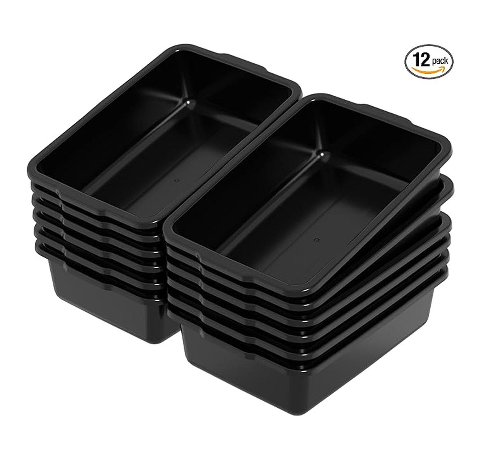 13 Liter Bus Tubs 12-Pack - Black Plastic Tote Boxes, Commercial Grade ...