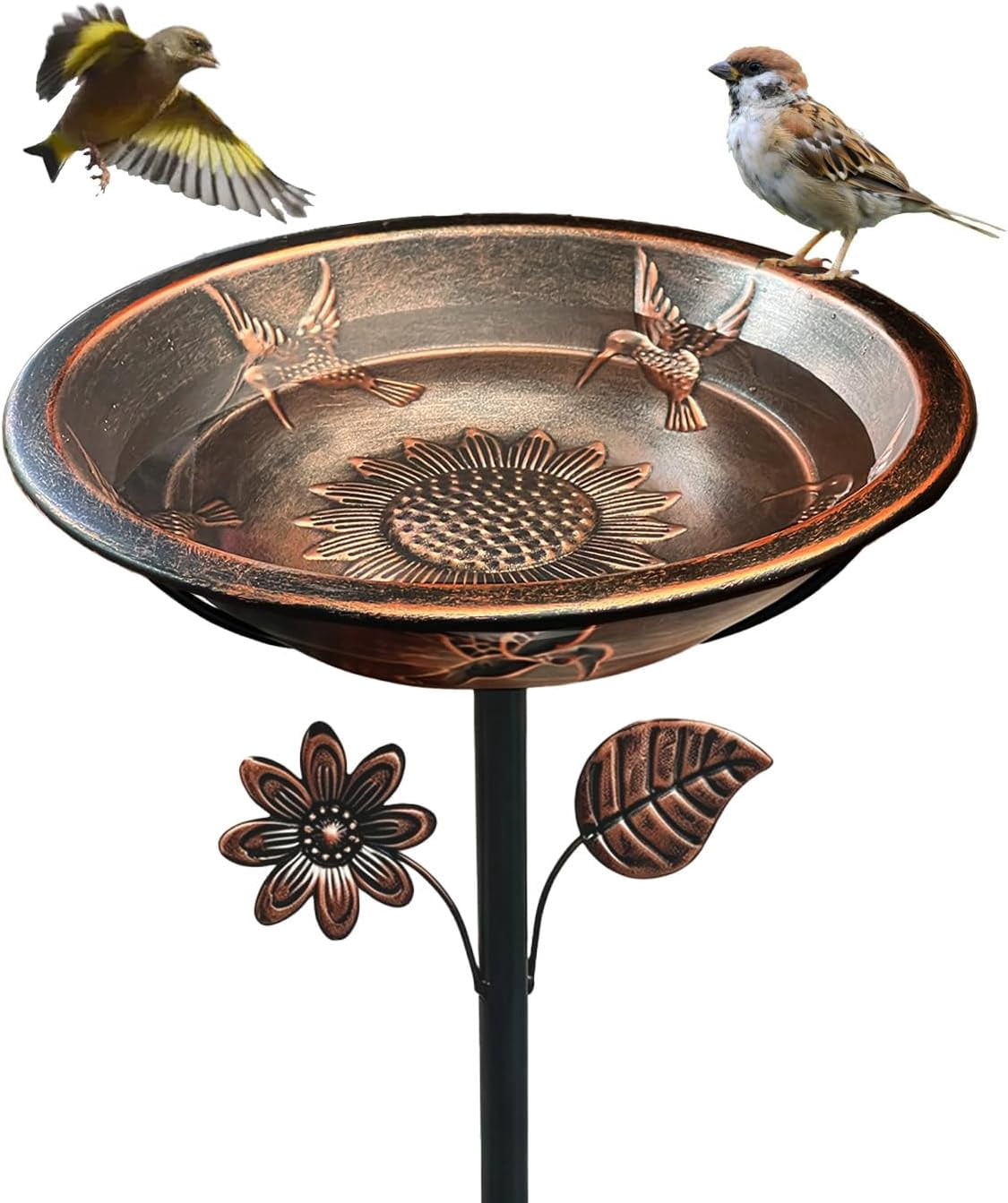 13" Metal Bird Bath for Outside – Hummingbird Embossed Garden Birdbath ...