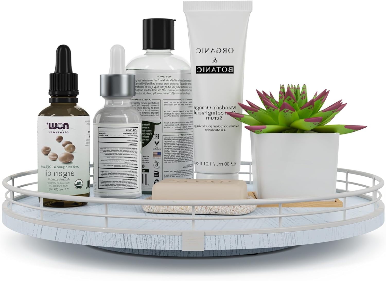 13" Oak Bathroom Vanity Tray Turntable for Perfume Candle, Round Wooden ...