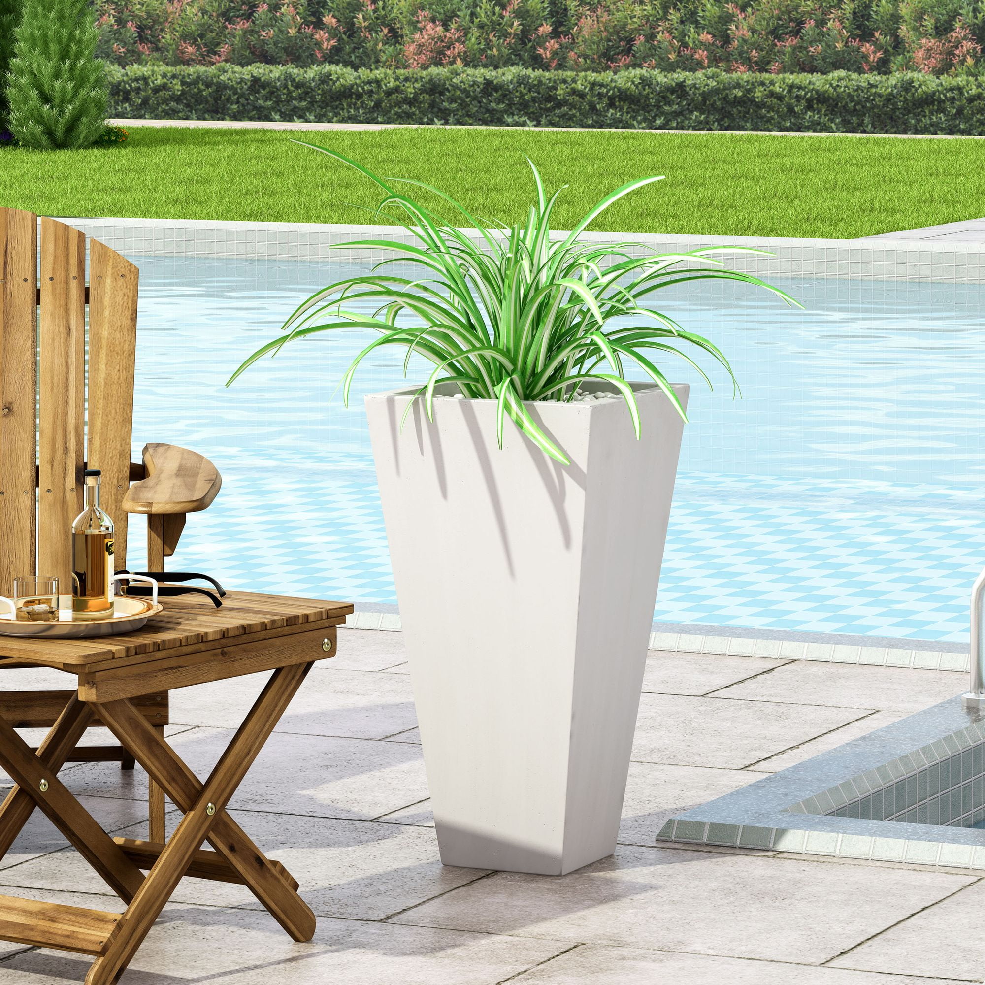 13" Outdoor Modern MGO Small Cast Stone Planter, White as Pic - Walmart.com