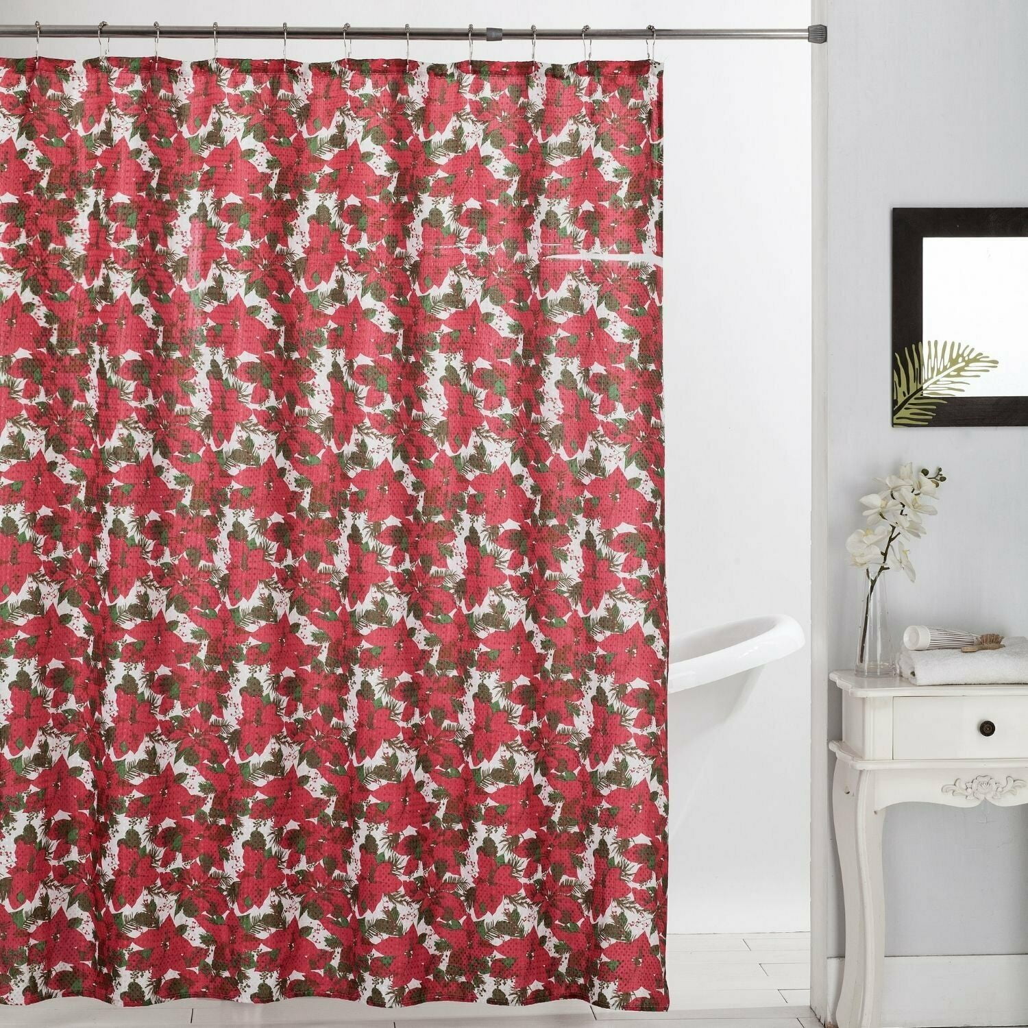 13 PC Christmas Shower Curtain Set with Metal Roller Hooks Dobby ...