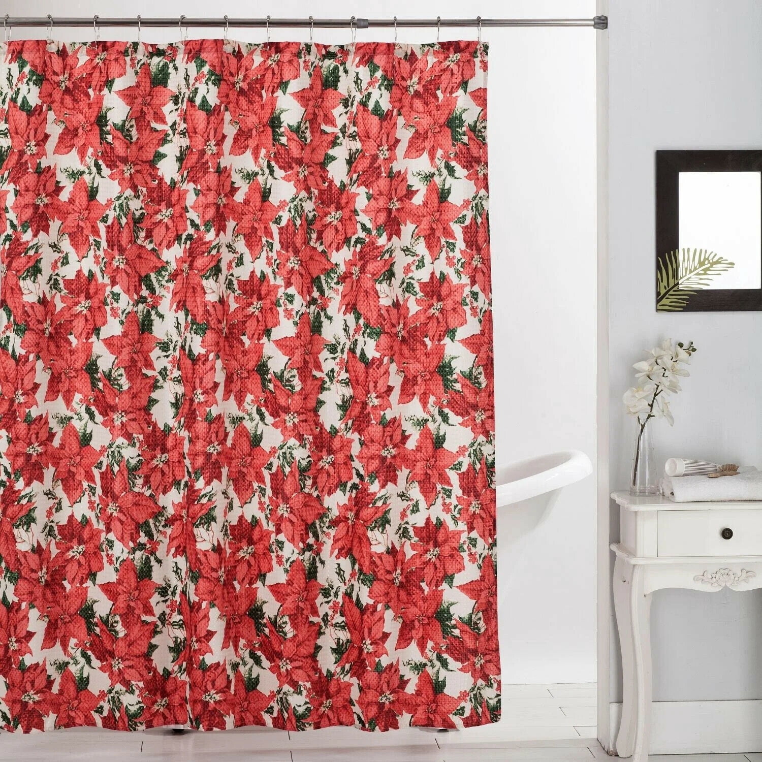 13 PC Christmas Shower Curtain Set with Metal Roller Hooks Dobby ...