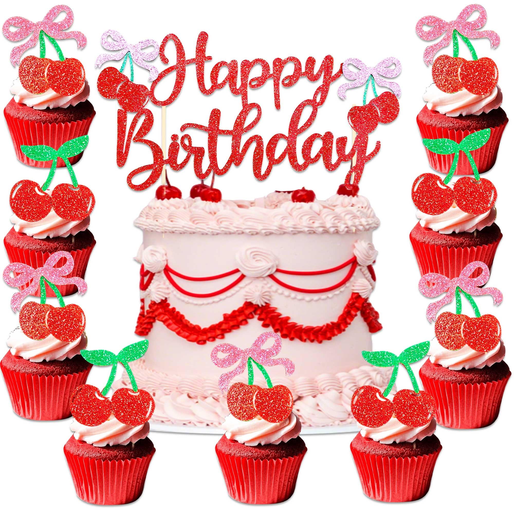 13 PCS Cherry Birthday Cake Toppers RST1 Decorations Cherry on Top ...