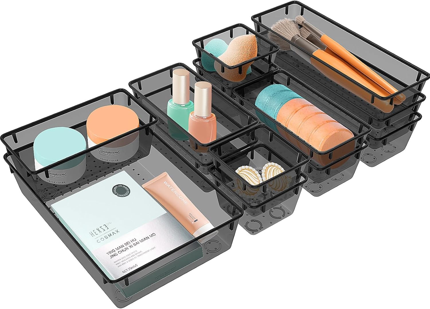 13 PCS Clear Plastic Drawer Organizers Set, 4 Size Desk Drawer ...