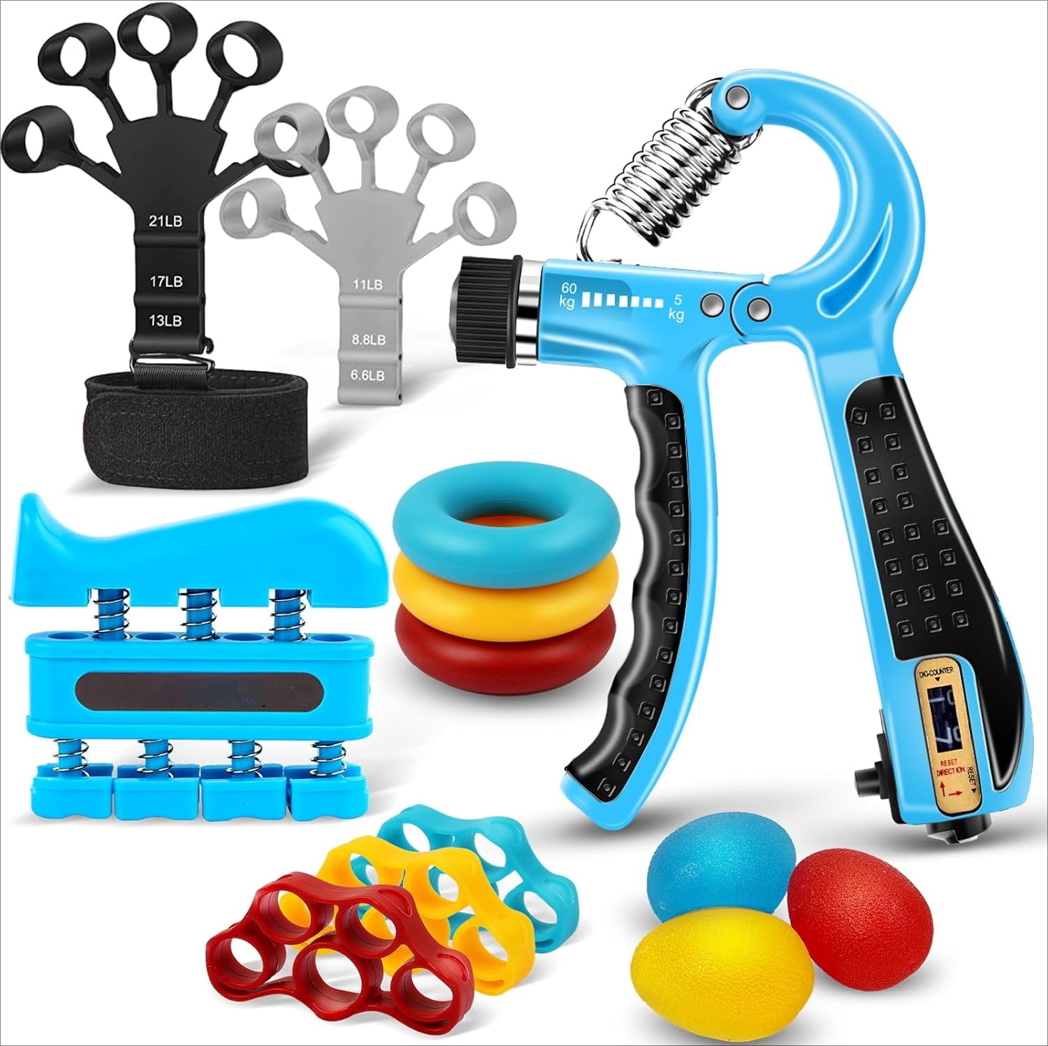 13 PCS Grip Strength Trainer Kit, Hand Gripper Strengthener, Forearm ...