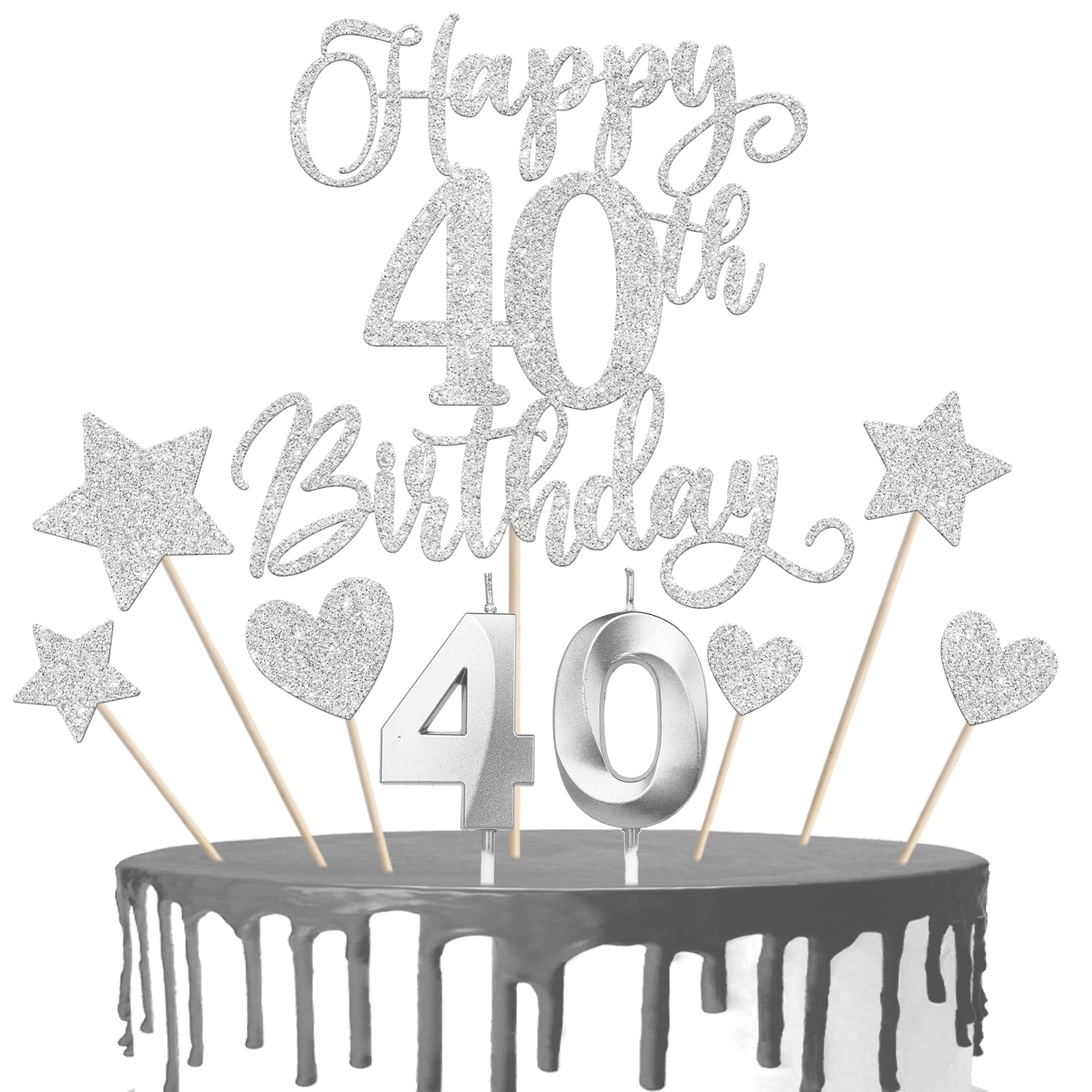 13 PCS HappyTRDN 40th Birthday Cake Topper Set with Glitter Cheers to 40 Years Birthday Cake ...