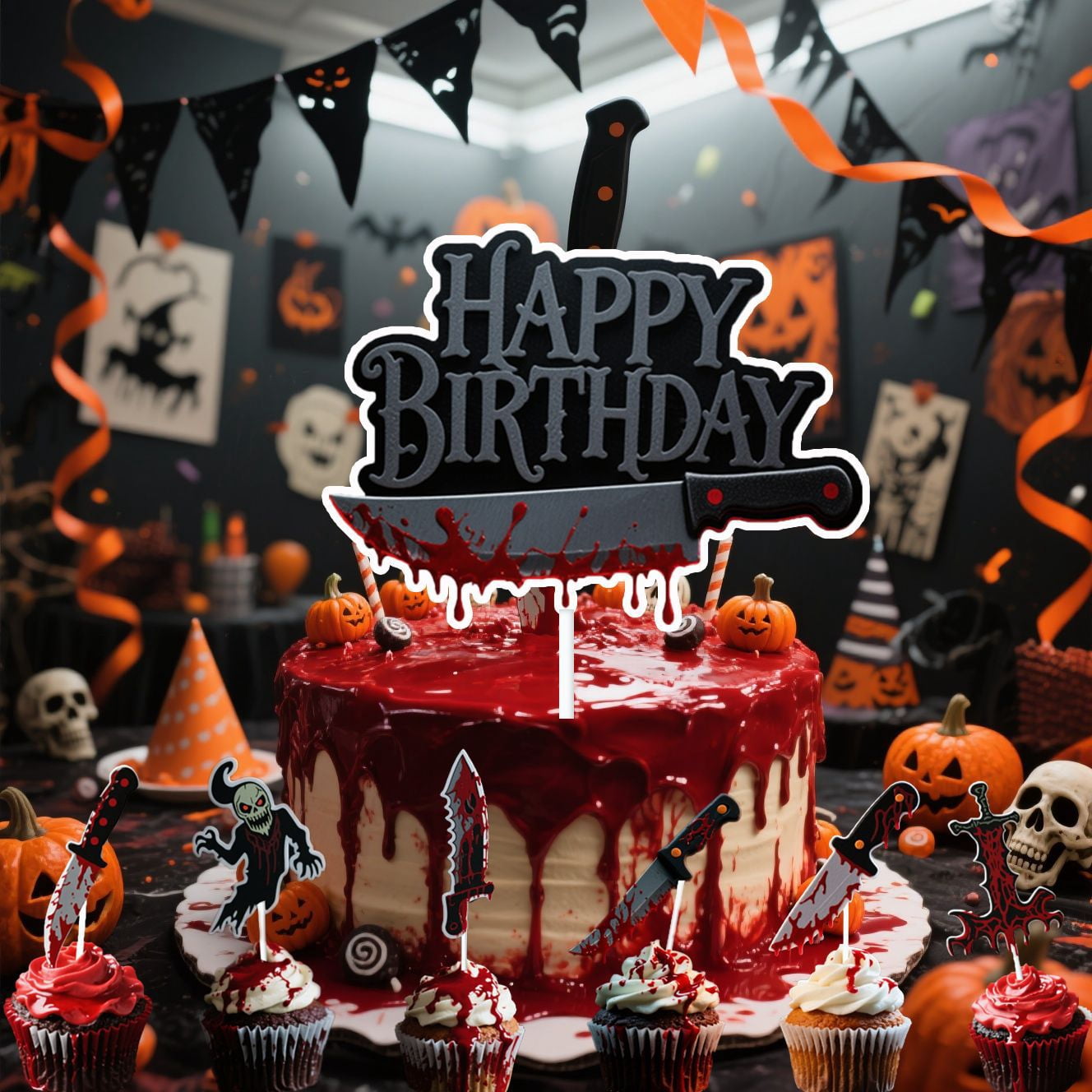 13 PCS Horror Movie Birthday Party Supplies, Cake Decorations for ...
