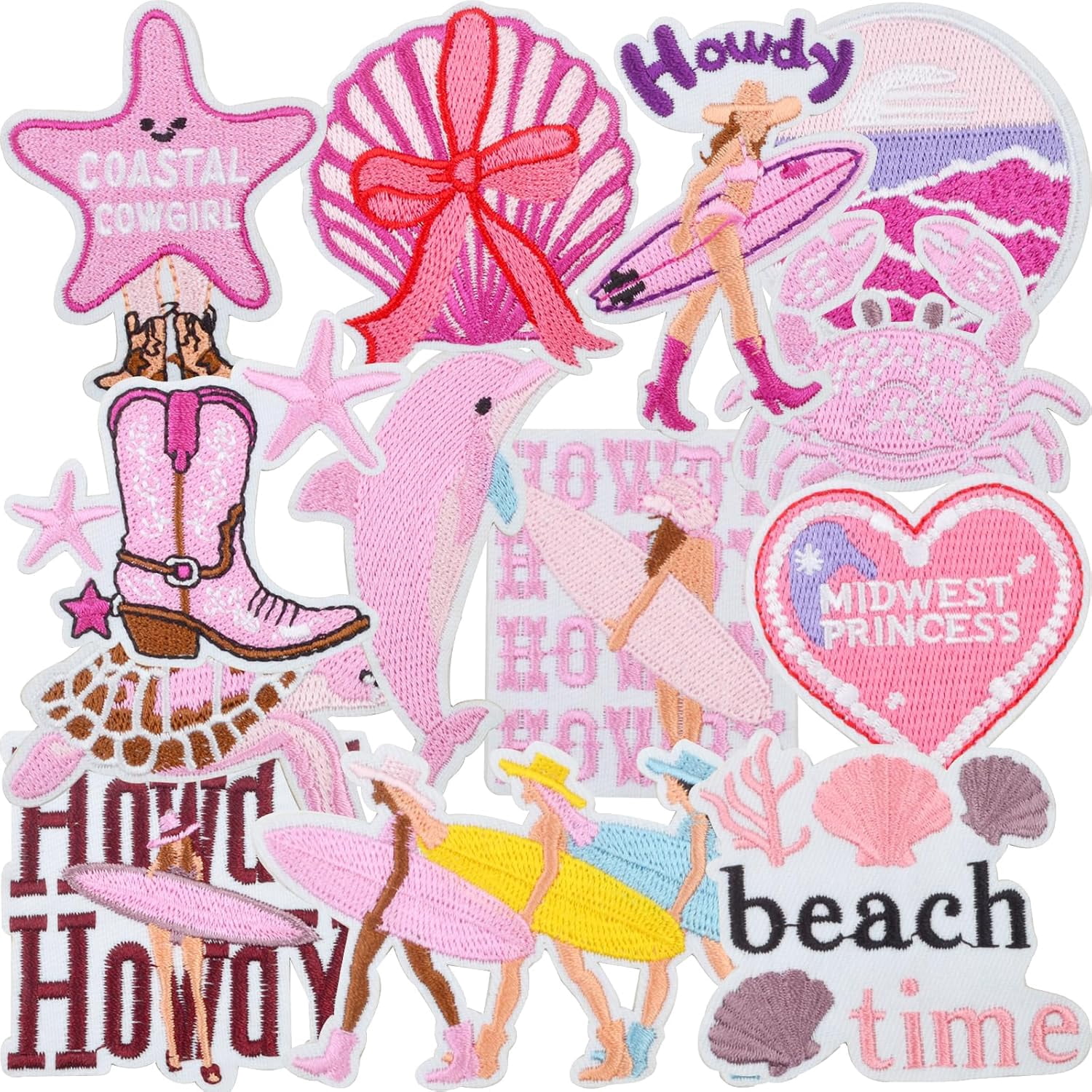 13 PCS Pink Iron on Patches for Backpacks Ocean Wave, Sea Turtle ...