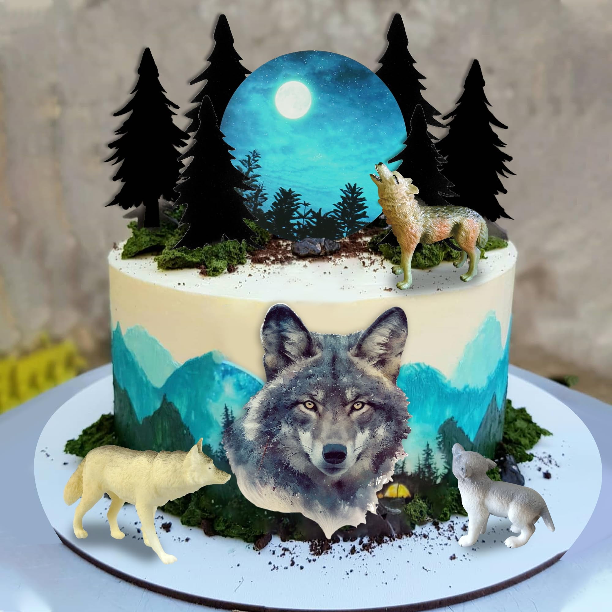 13 PCS Wolf Cake Topper Full Moon MDH1Cake Decor with Animal Figurine ...