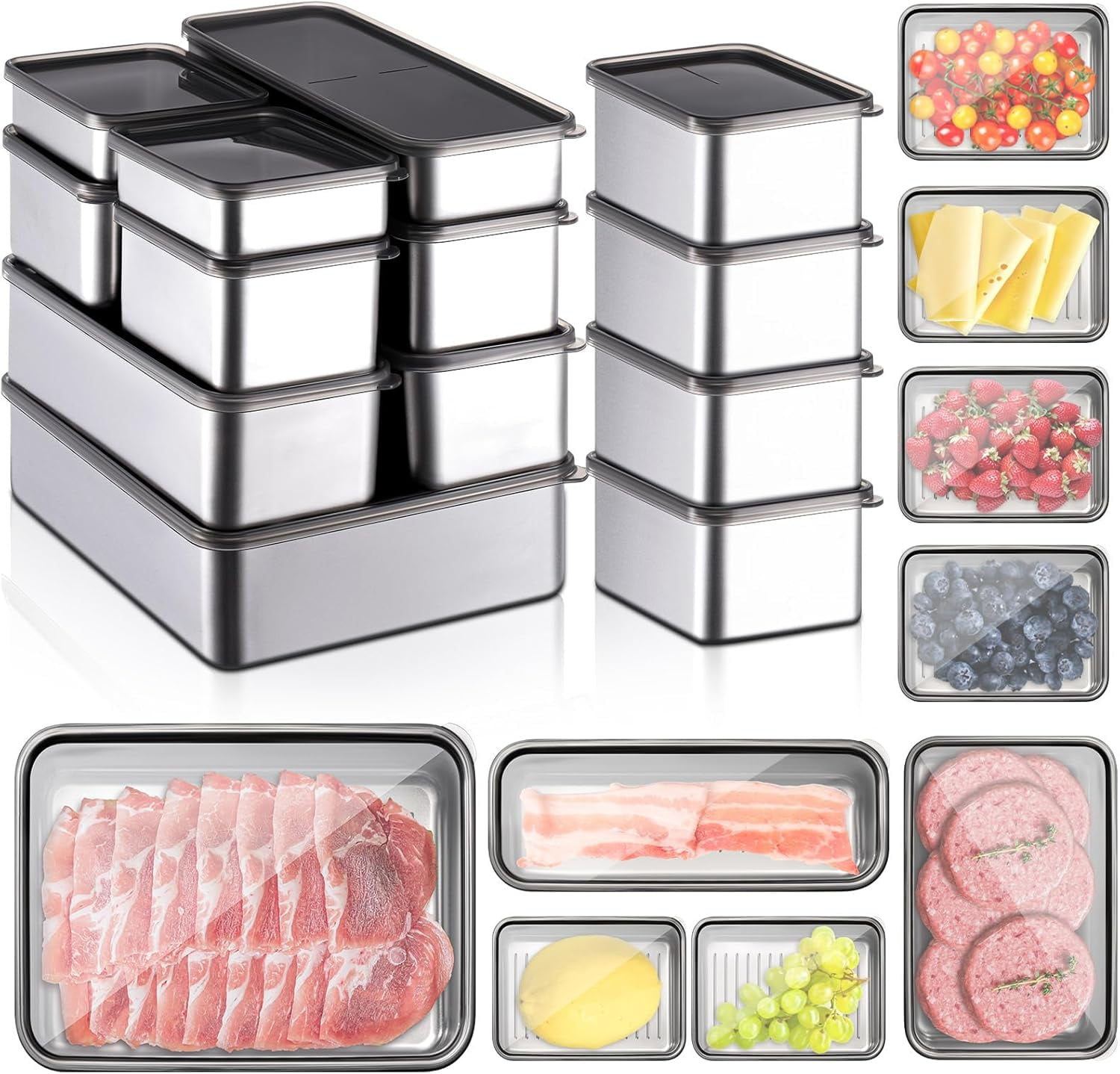 13 Pack Stainless Steel Food Storage Containers 30,60,120,13.5 oz ...