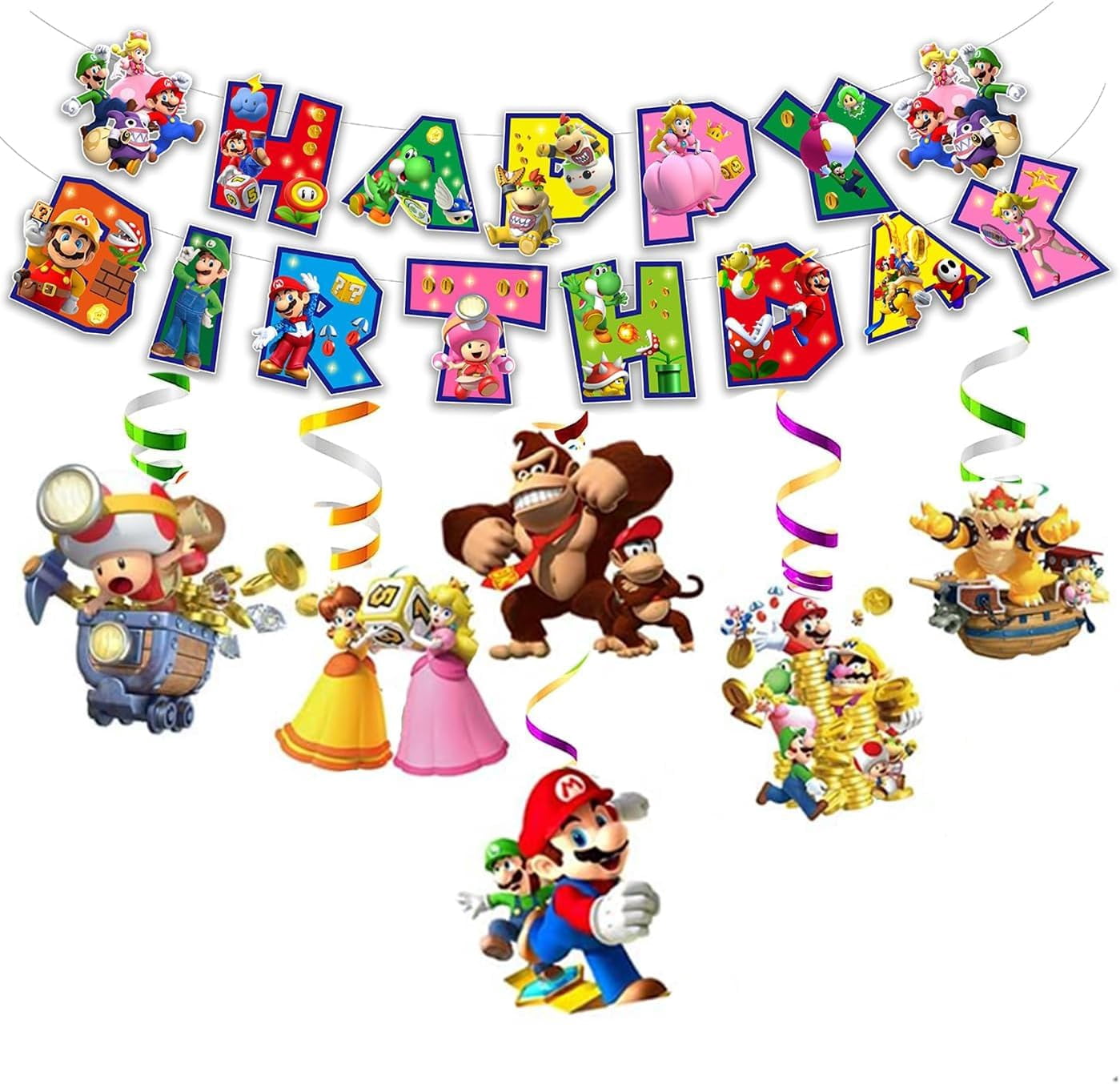 13 Packs Mario party supplies,12pcs Mario BSL1 Hanging Swirls and 1 ...