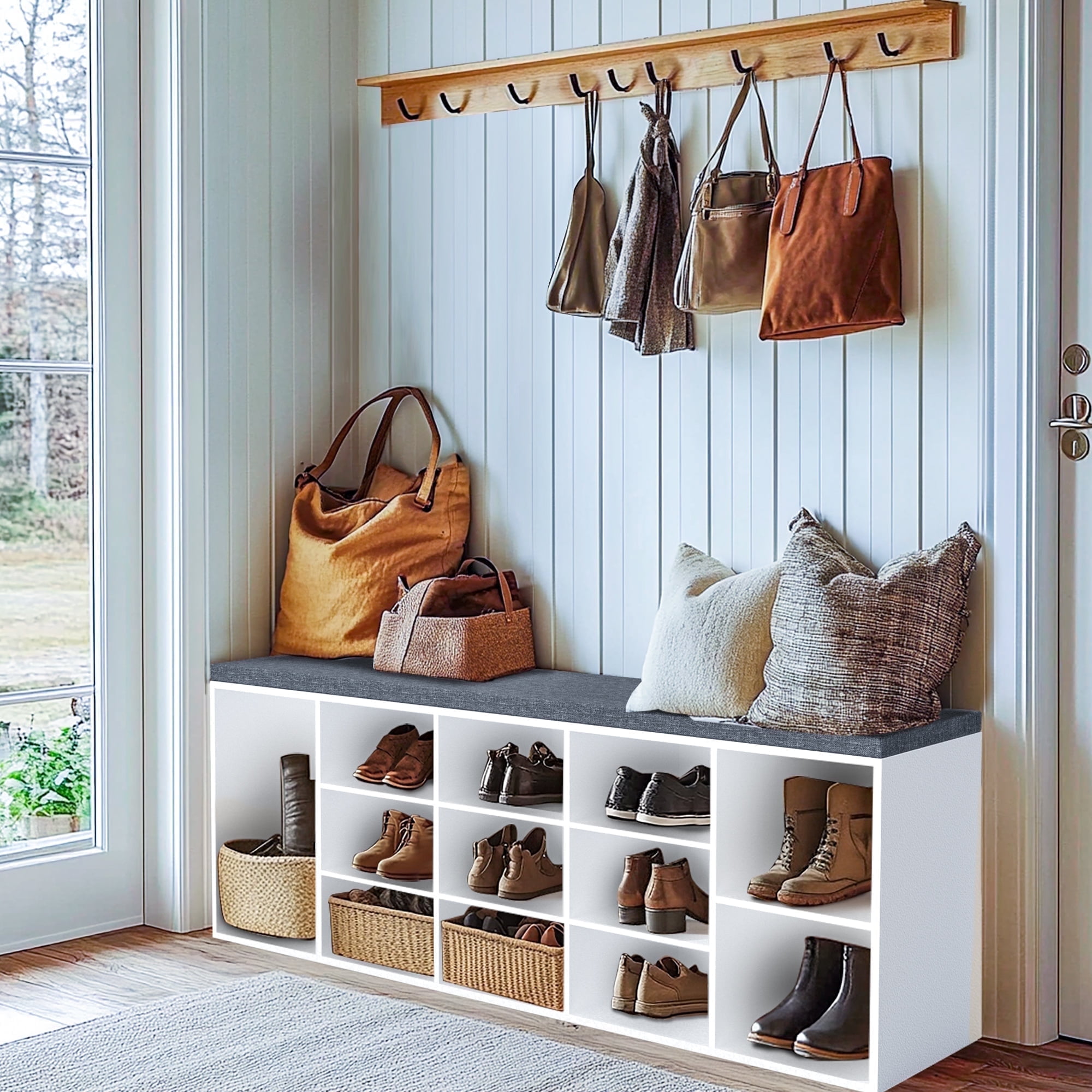 Pamapic White Shoe Storage Bench with Adjustable Shelves, Holds up to ...