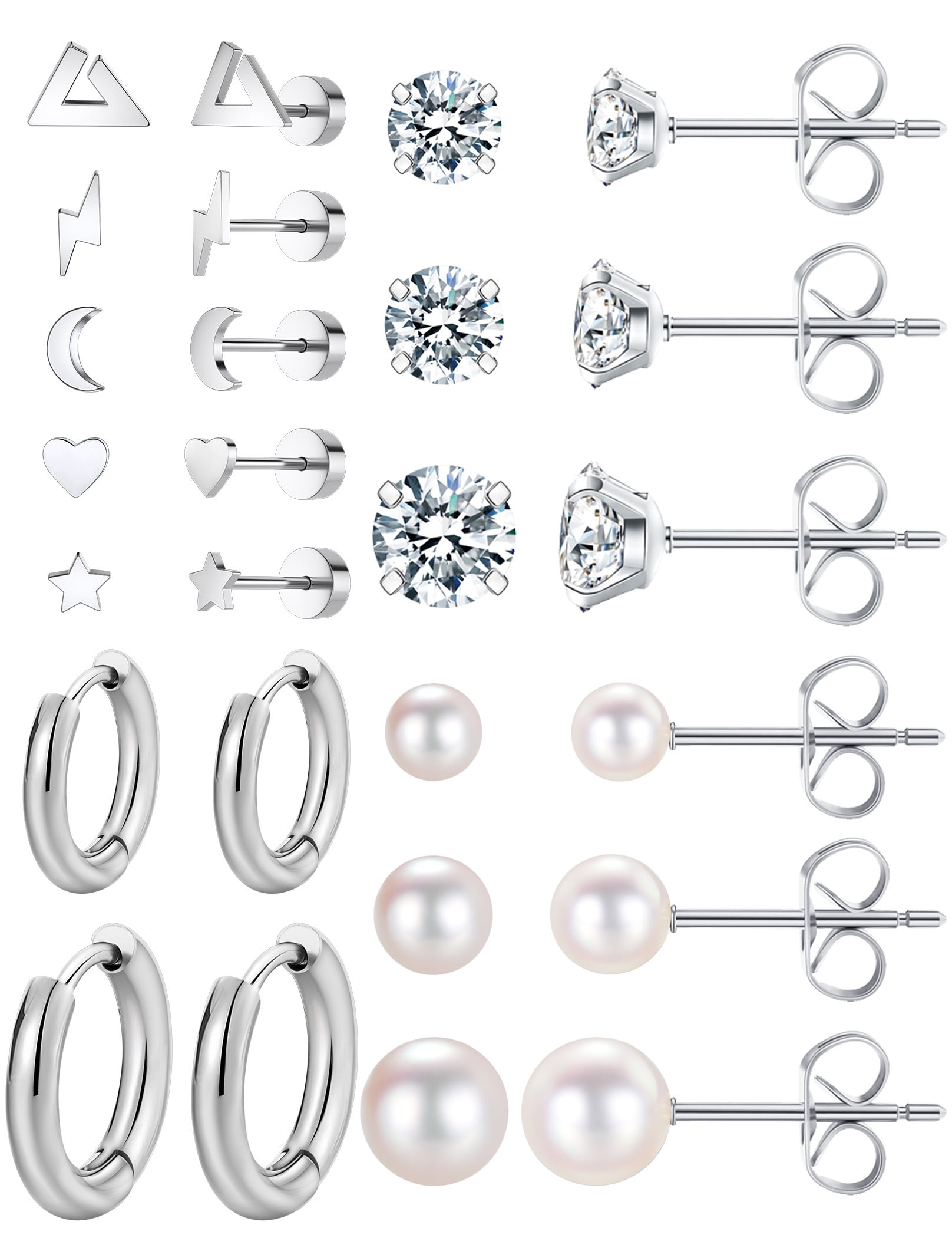 13 Pairs Surgical Steel Earrings Sets for Multiple Piercing Lightweight ...