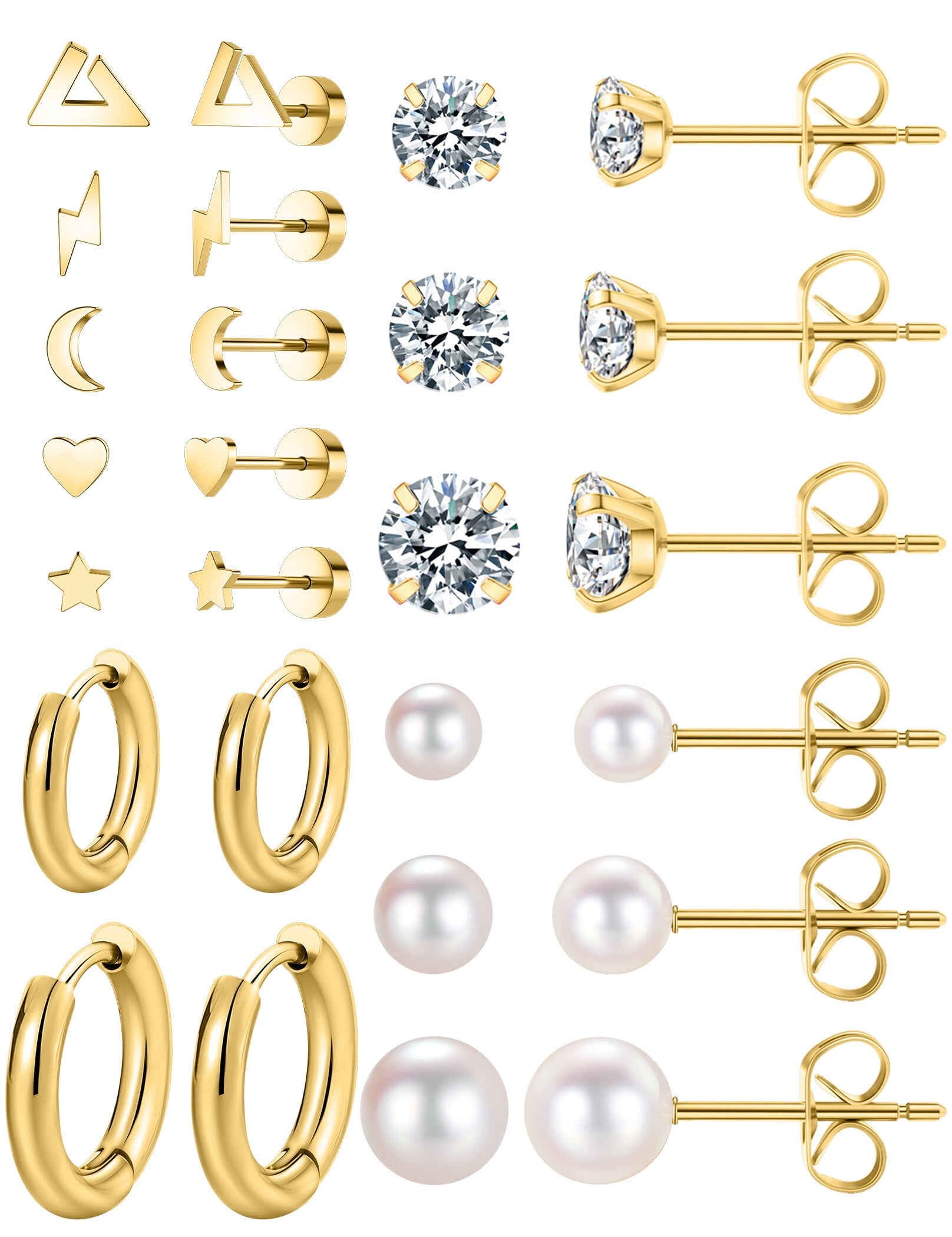 13 Pairs Surgical Steel Earrings Sets for Multiple Piercing Lightweight ...