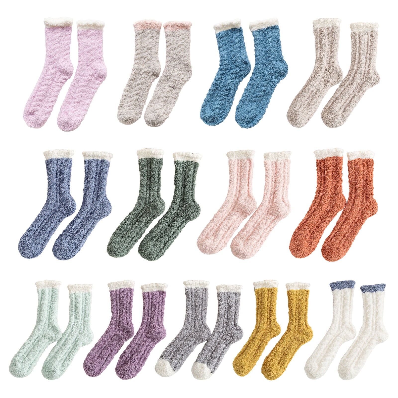 13 Pairs Women Winter Coral Fuzzy Slipper Socks Sweet Candy Color ...