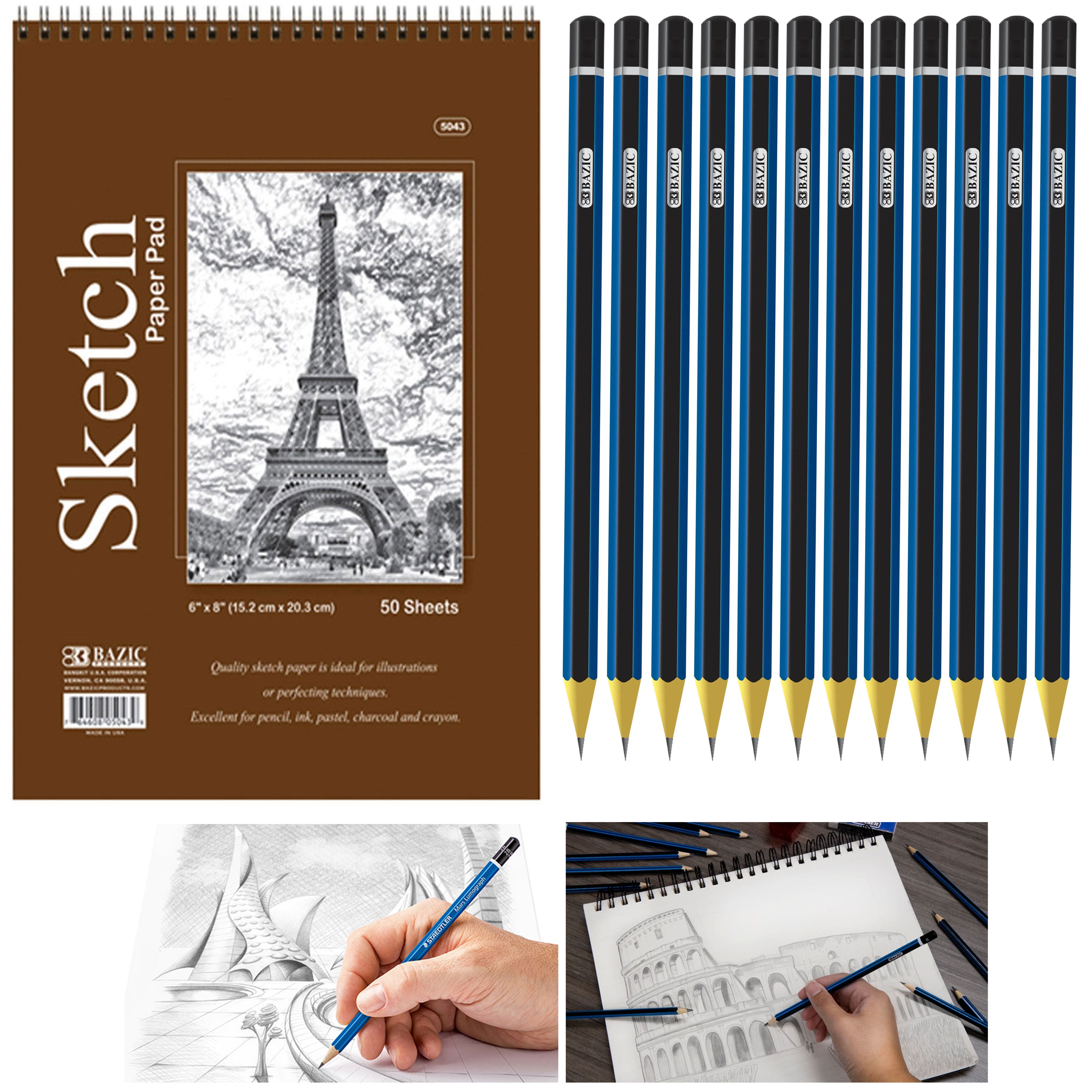 13 Pc Sketch Drawing Set Artist Book 6" X 8" Pencils Graphite 6B to 6H ...