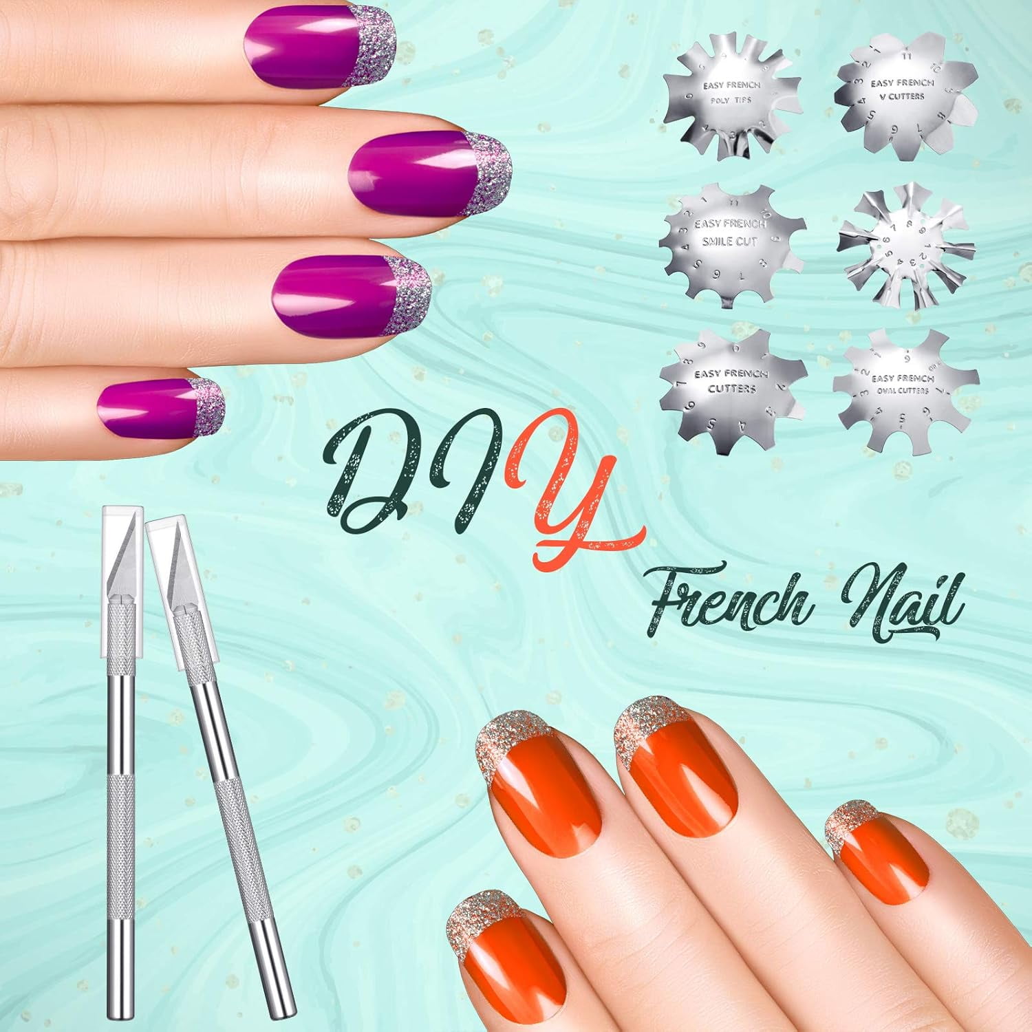 13 Pcs Acrylic Nail French Tip Tool, 6 French Tip Cutter Stainless ...