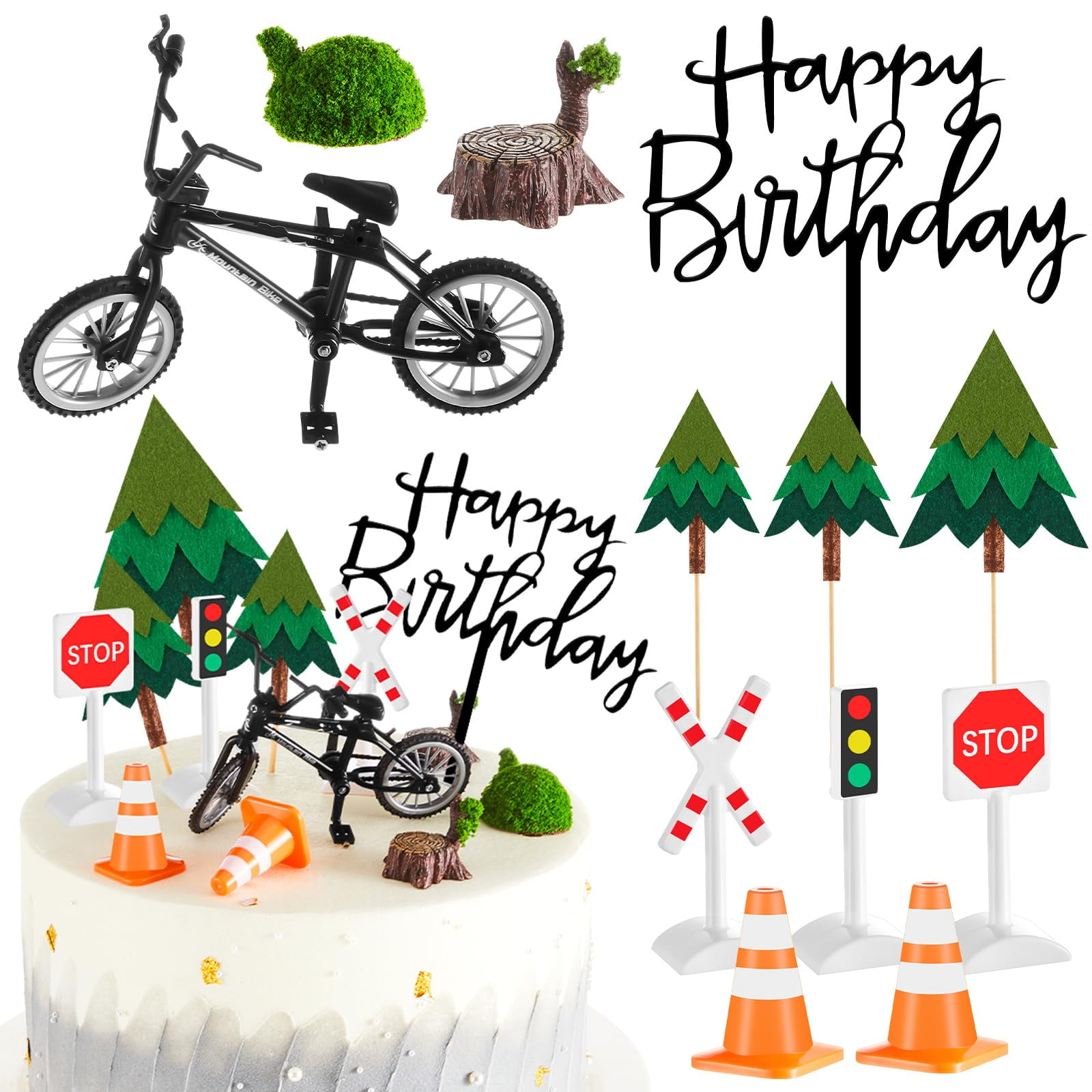 13 Pcs Bicycle Cake Toppers Bike Cake Decorations Set with 1 Bike 3 ...