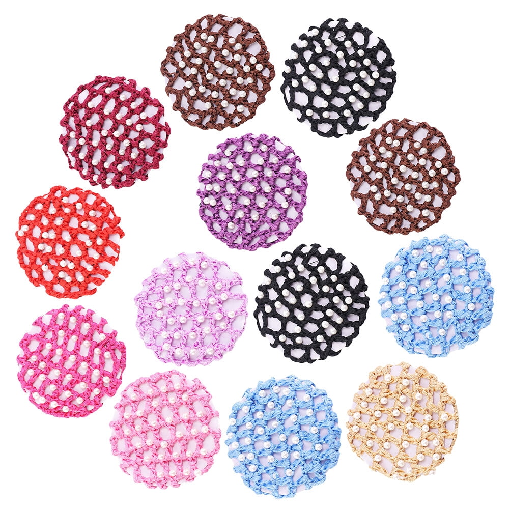 13 Pcs Black Hair Nets Hair Pearl Hairnet Bun Hair Net Miss 10x10cm ...