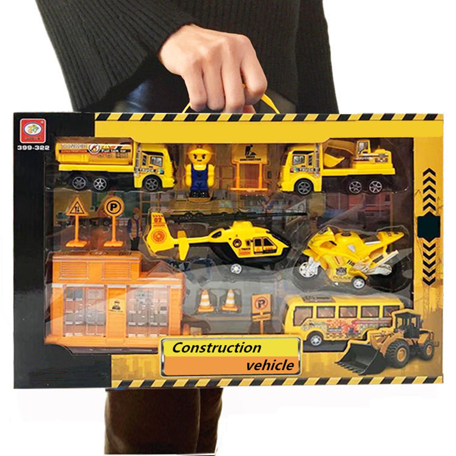 13 Pcs Construction Vehicles Toys Set with Dump Truck, Helicopter, Road ...