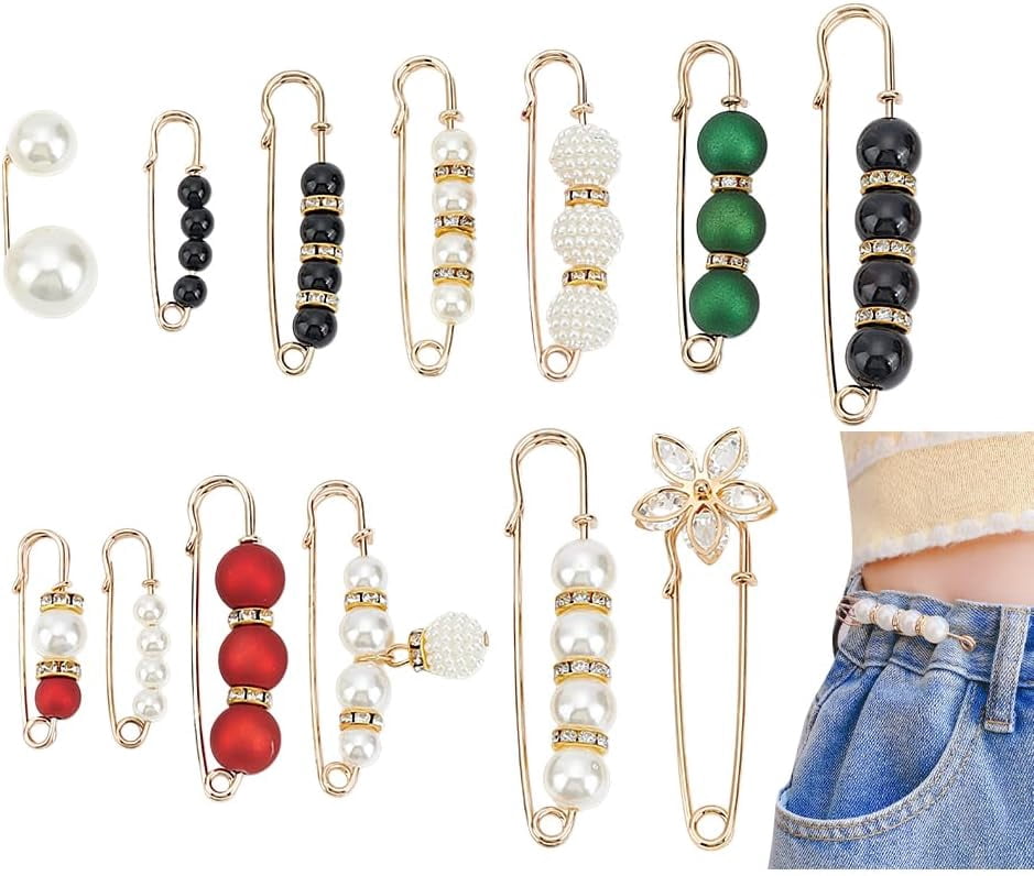 13 Pcs Detachable Jean Button Pin Light Gold Alloy Beaded Brooch Pins ...