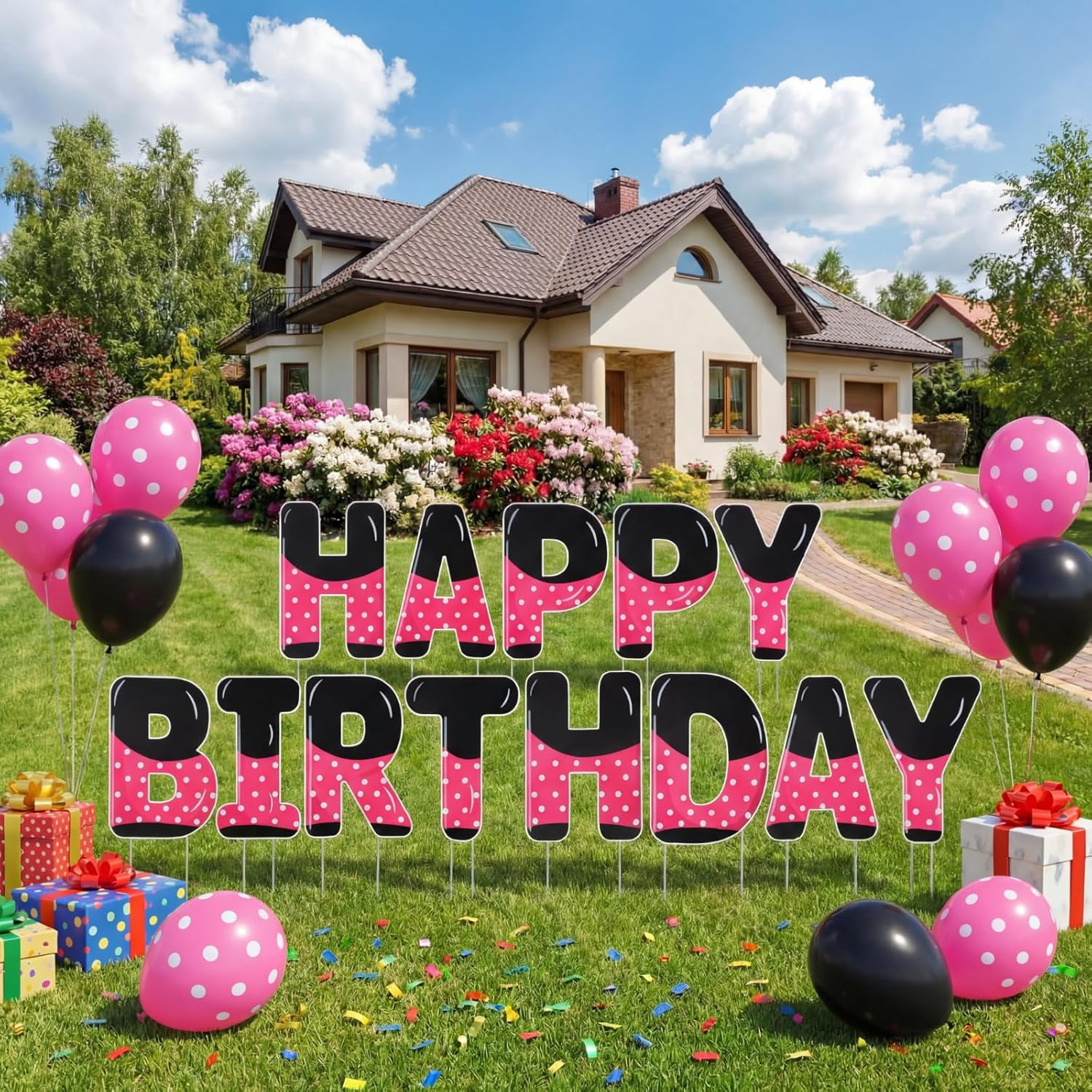 13 Pcs Happy Birthday Yard Signs with Stakes, 15"x10" Cartoon Theme ...
