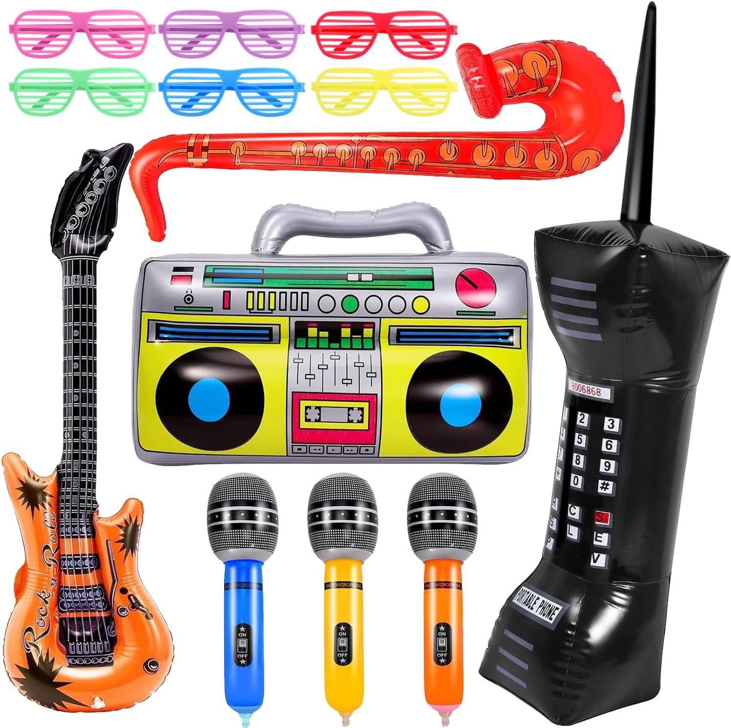 13 Pcs Inflatable Rock Star Party Props,Inflatable Guitar Mobile Phone ...