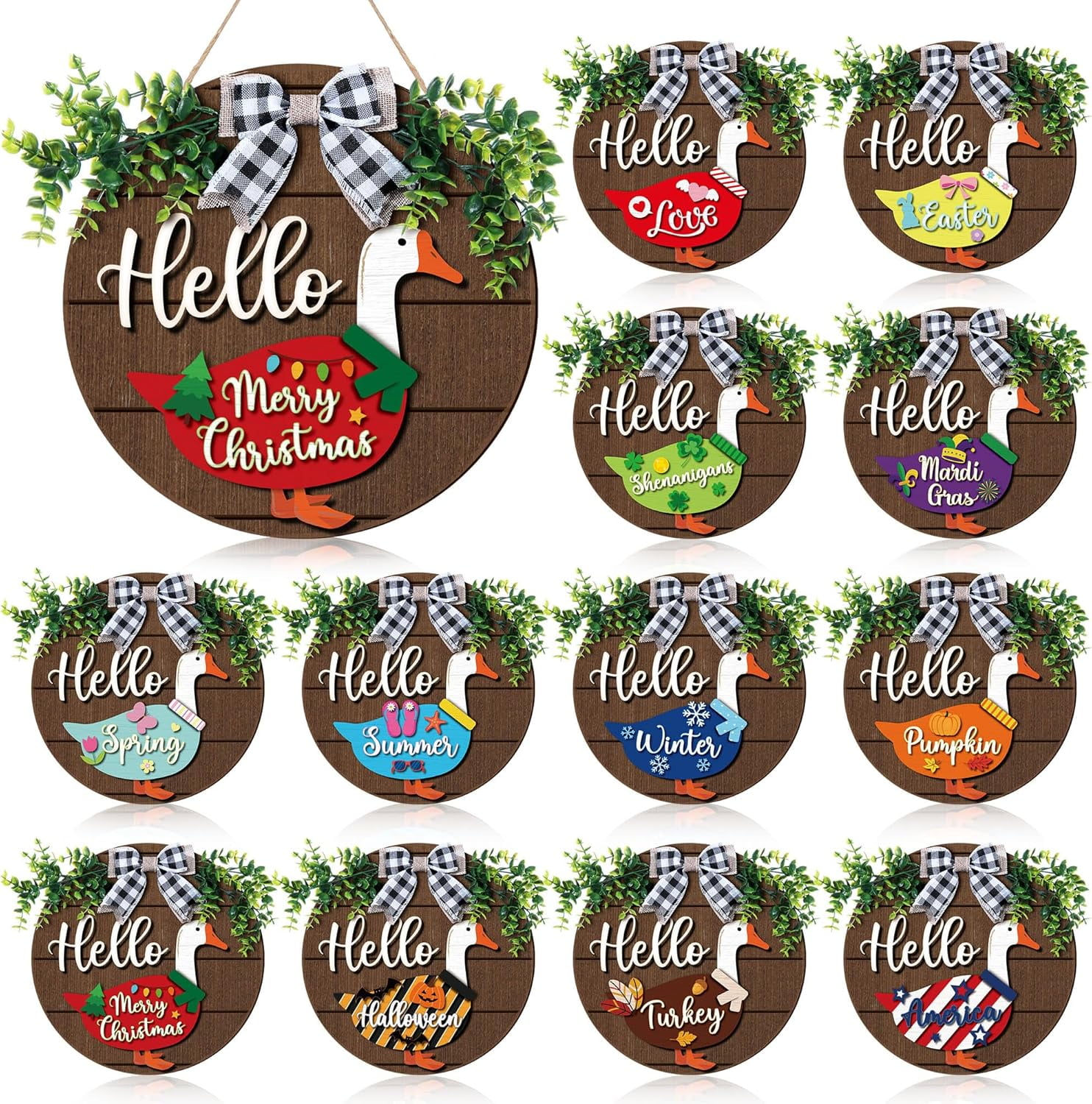 13 Pcs Interchangeable Wooden Goose Decor, 11.8 Inch Holiday Seasonal ...