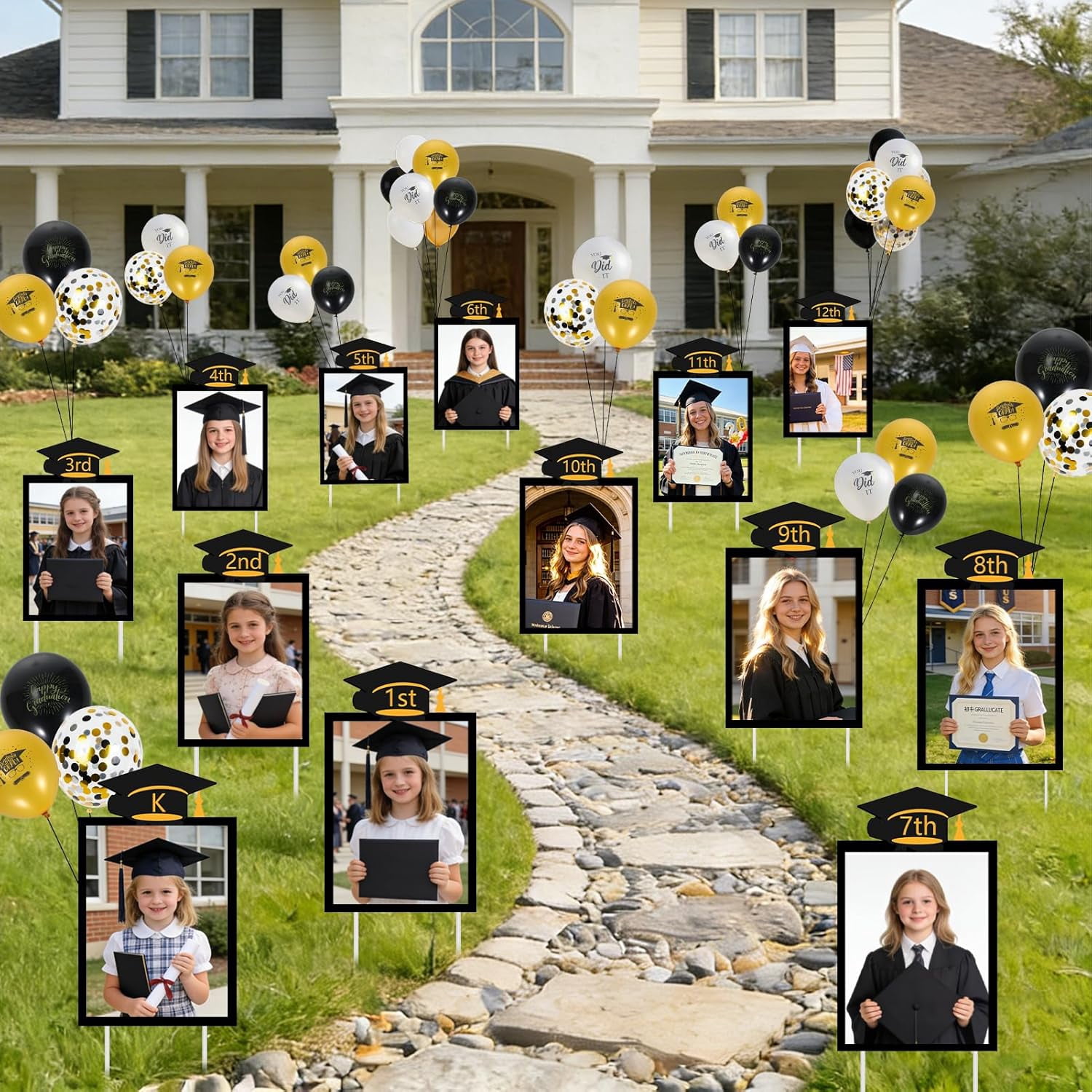 13 Pcs K-12 Graduation Photo Yard Sign Personalized Graduate Picture ...