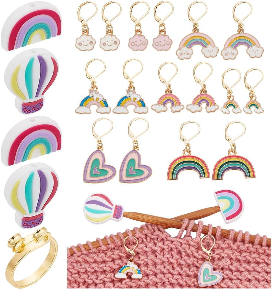 13 Pcs Knitting Accessories Kit, Including 8 Pcs Rainbow/Cloud Locking ...